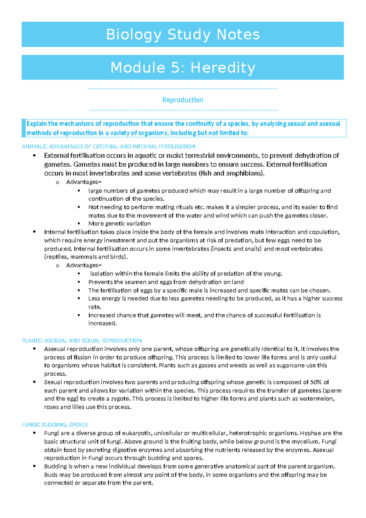 Biology Study HSC Notes - Biology Study Notes Module 5: Heredity ...