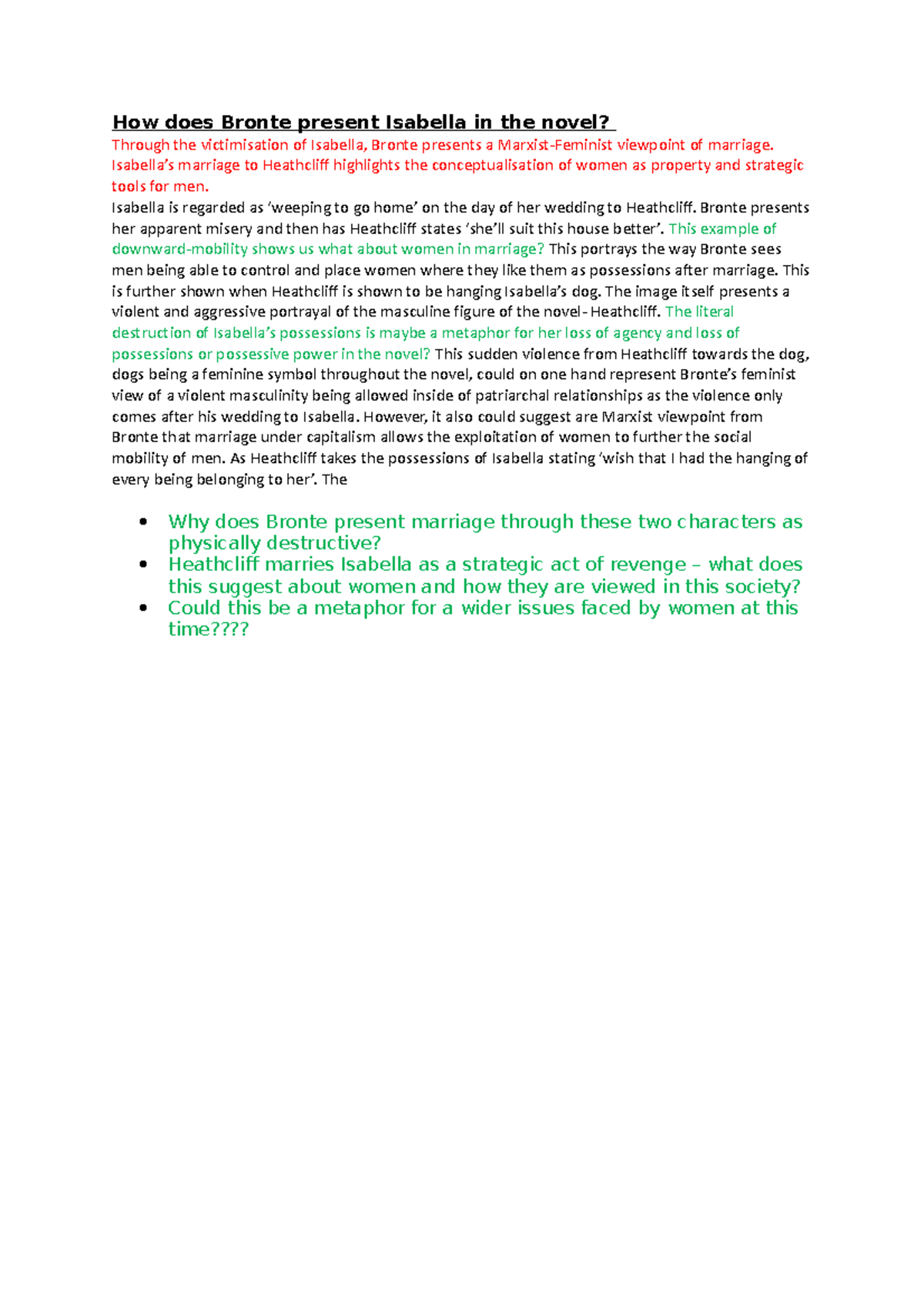 How does Bronte present Isabella in the novel - Isabella’s marriage to ...