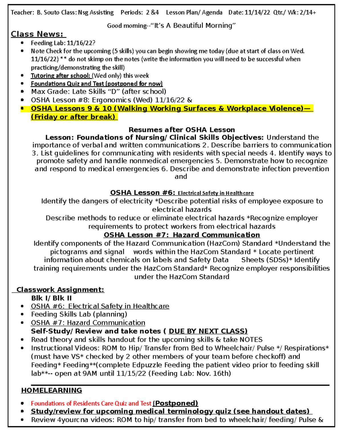 11.14.22 - answer questions and or write down the correct information ...