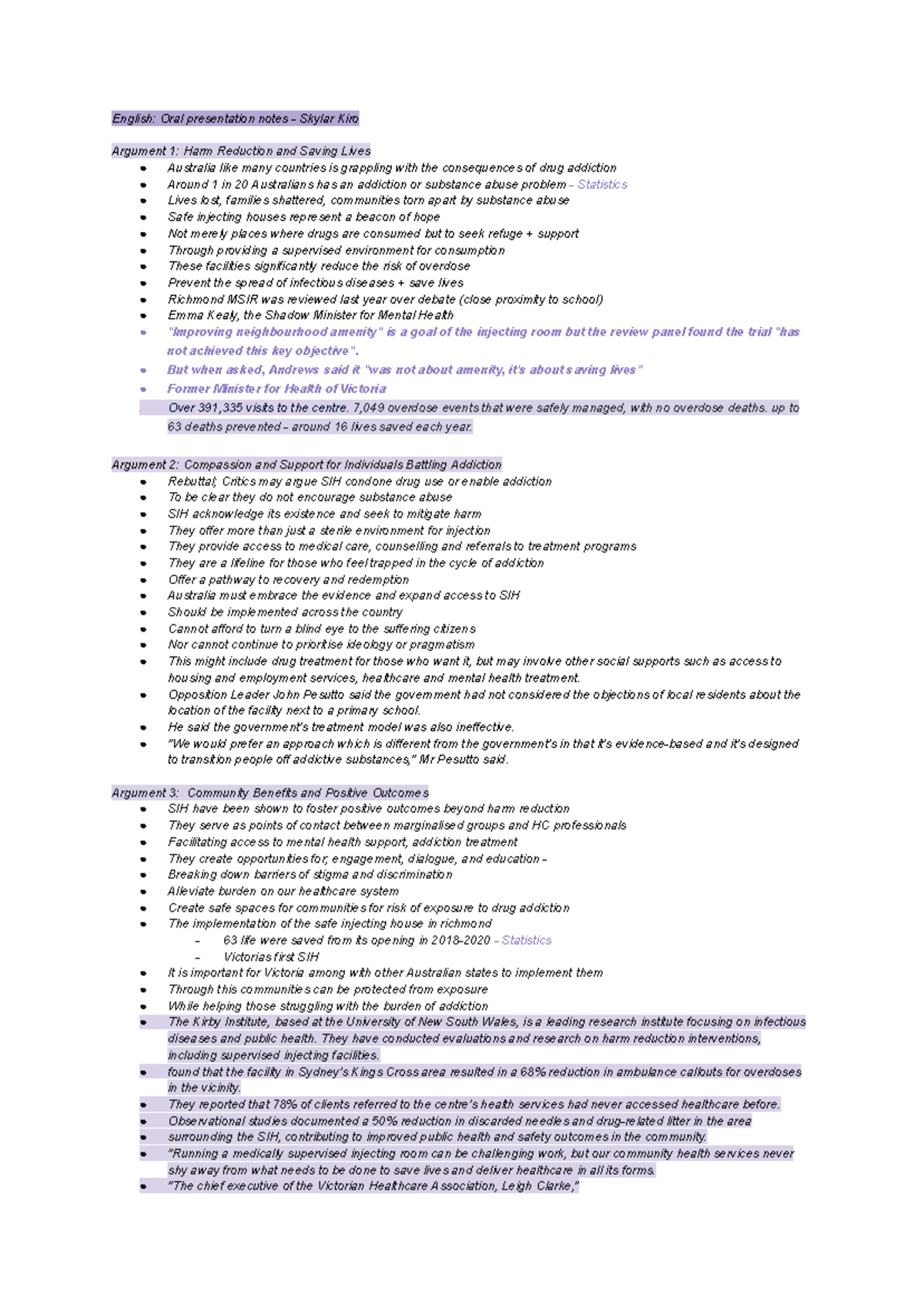 English Oral presentation notes - Skylar Kiro - English: Oral ...