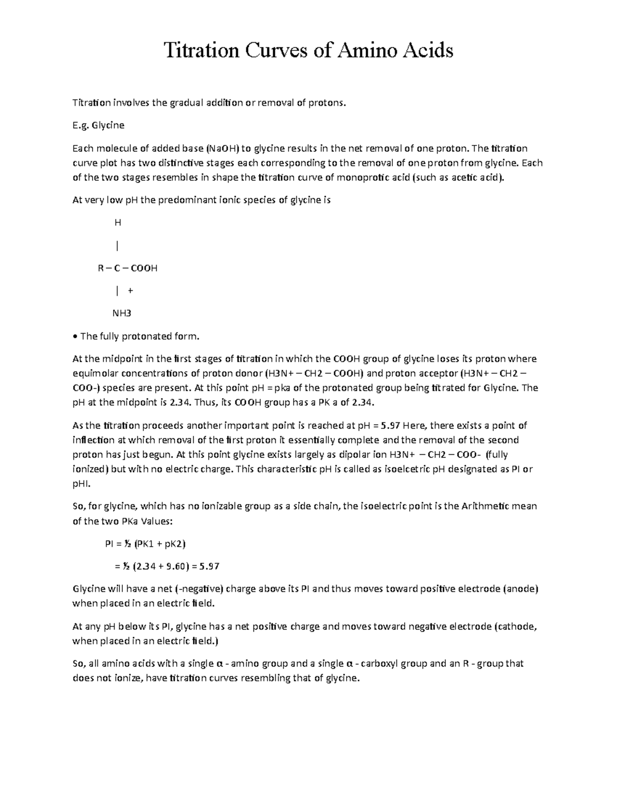 Titration Curves of Amino Acids - Titration Curves of Amino Acids ...
