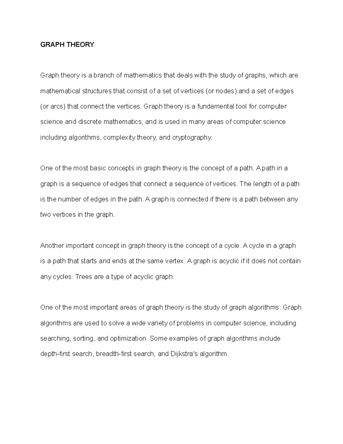 Graph Theory Summary - GRAPH THEORY Graph theory is a branch of ...