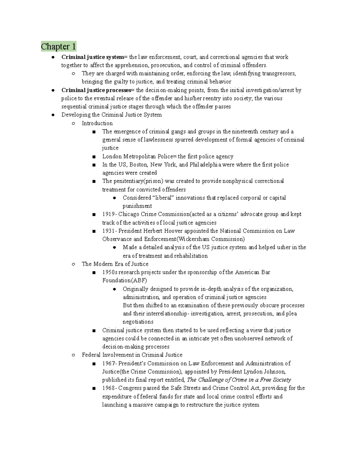 MSU CRM 210 Notes - Chapter 1 Criminal justice system= the law ...