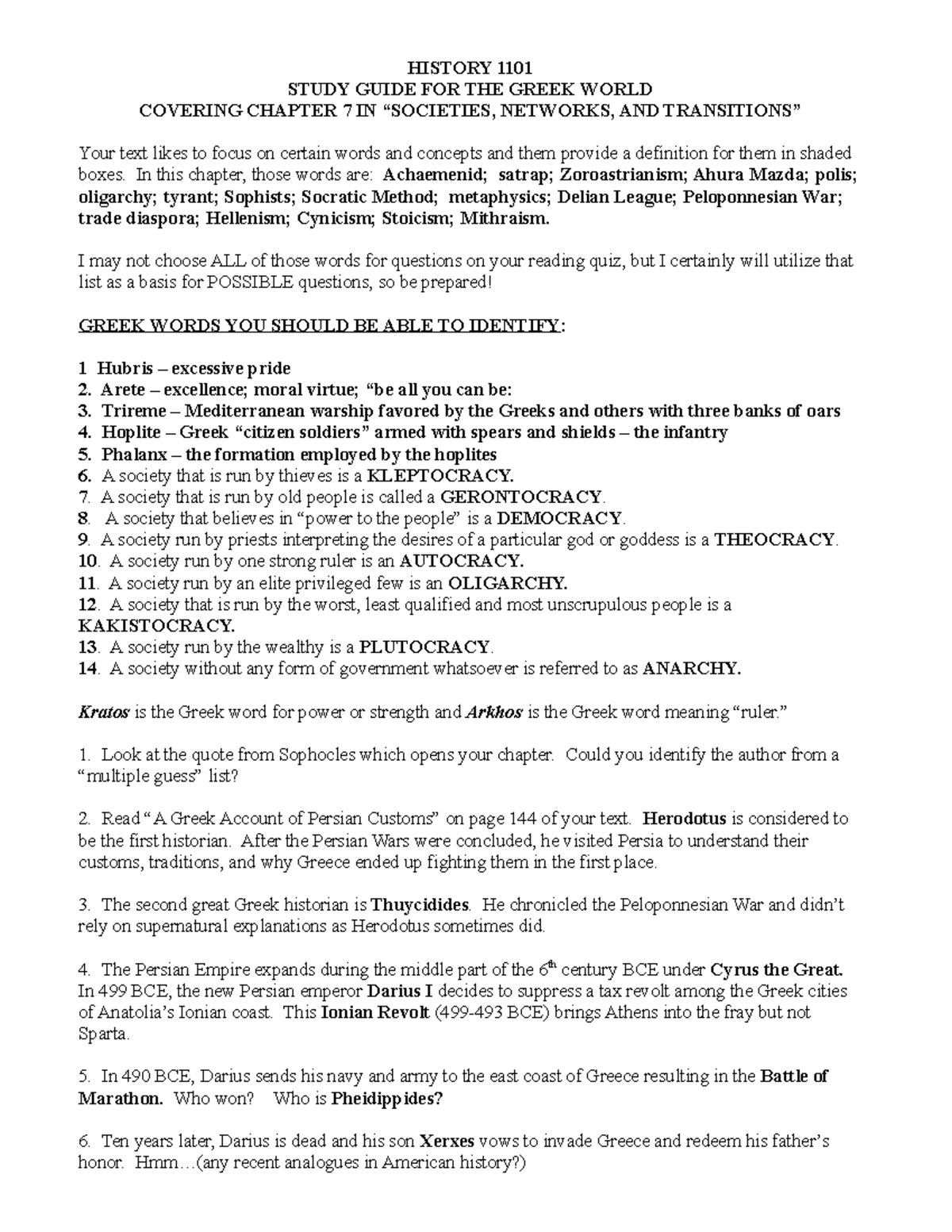 History 1101 - chapter 7 study guide - HISTORY 1101 STUDY GUIDE FOR THE ...