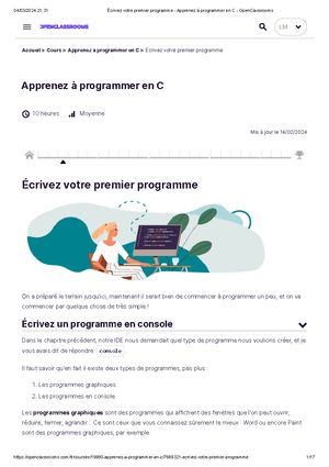 Faire ses premiers pas avec le langage C - Open Classrooms - Apprenez à ...