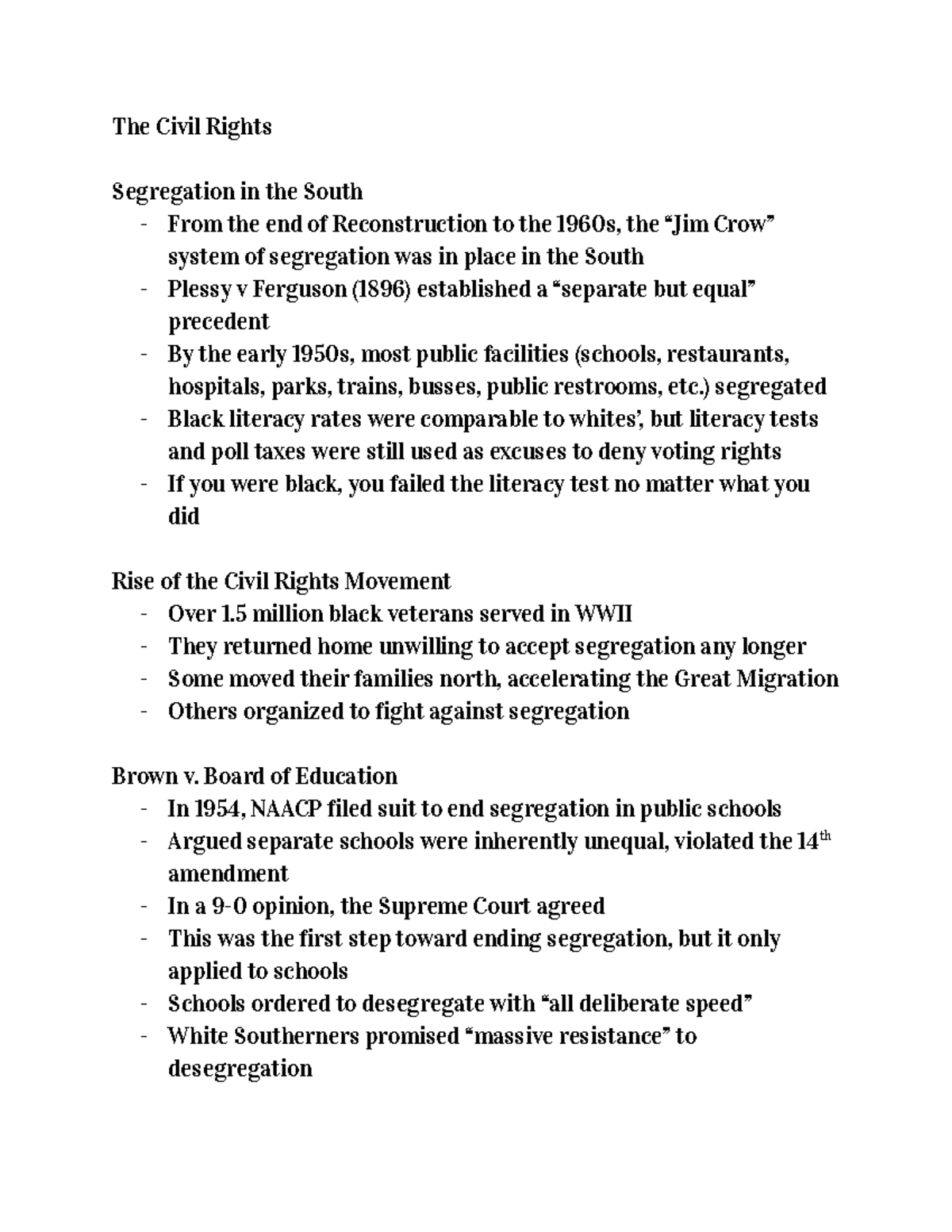 The Civil Rights Era - Course Notes. - The Civil Rights Segregation in ...