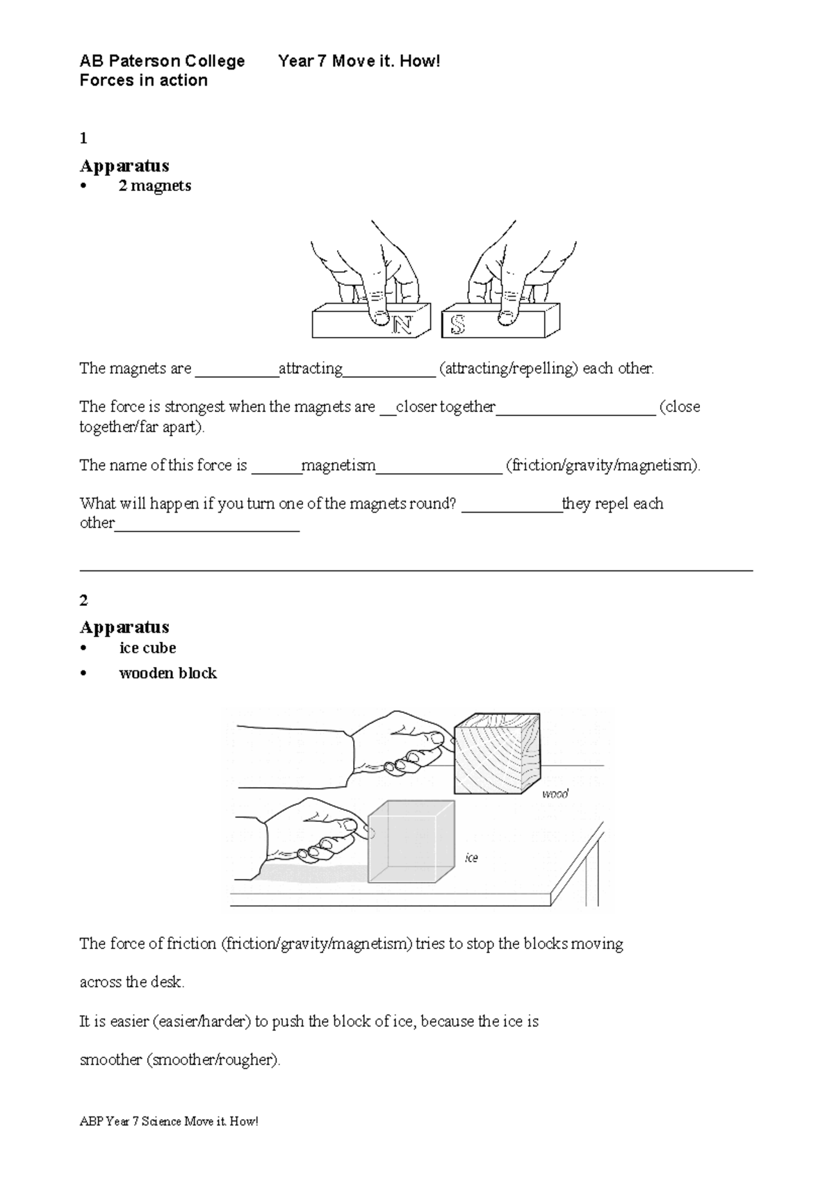 Forces in action Student Activity - AB Paterson College Year 7 Move it ...