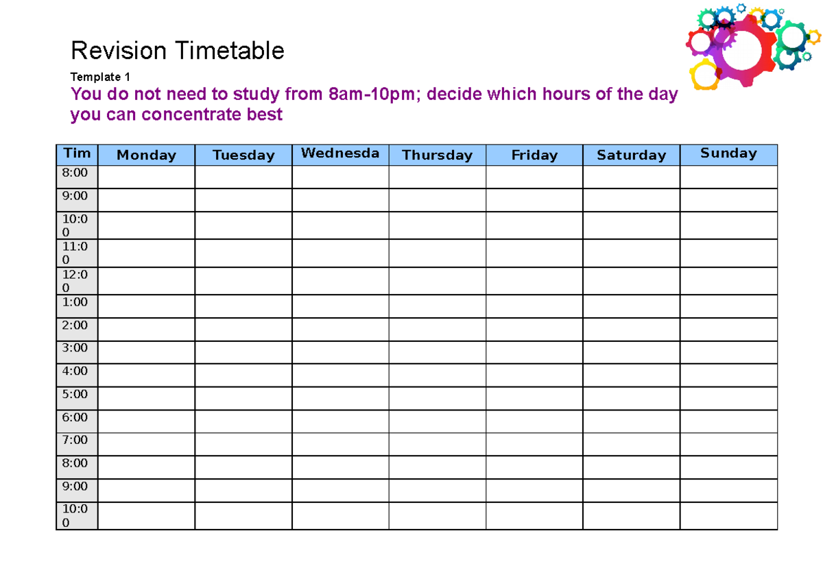 Revision Timetable - bman20812 - Manchester - Studocu
