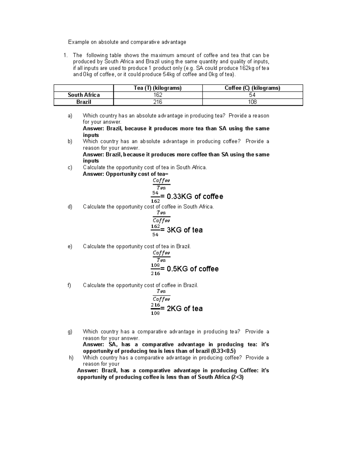 Chapter 14 example - Macroeconomic - Example on absolute and comparative advantage The following ...