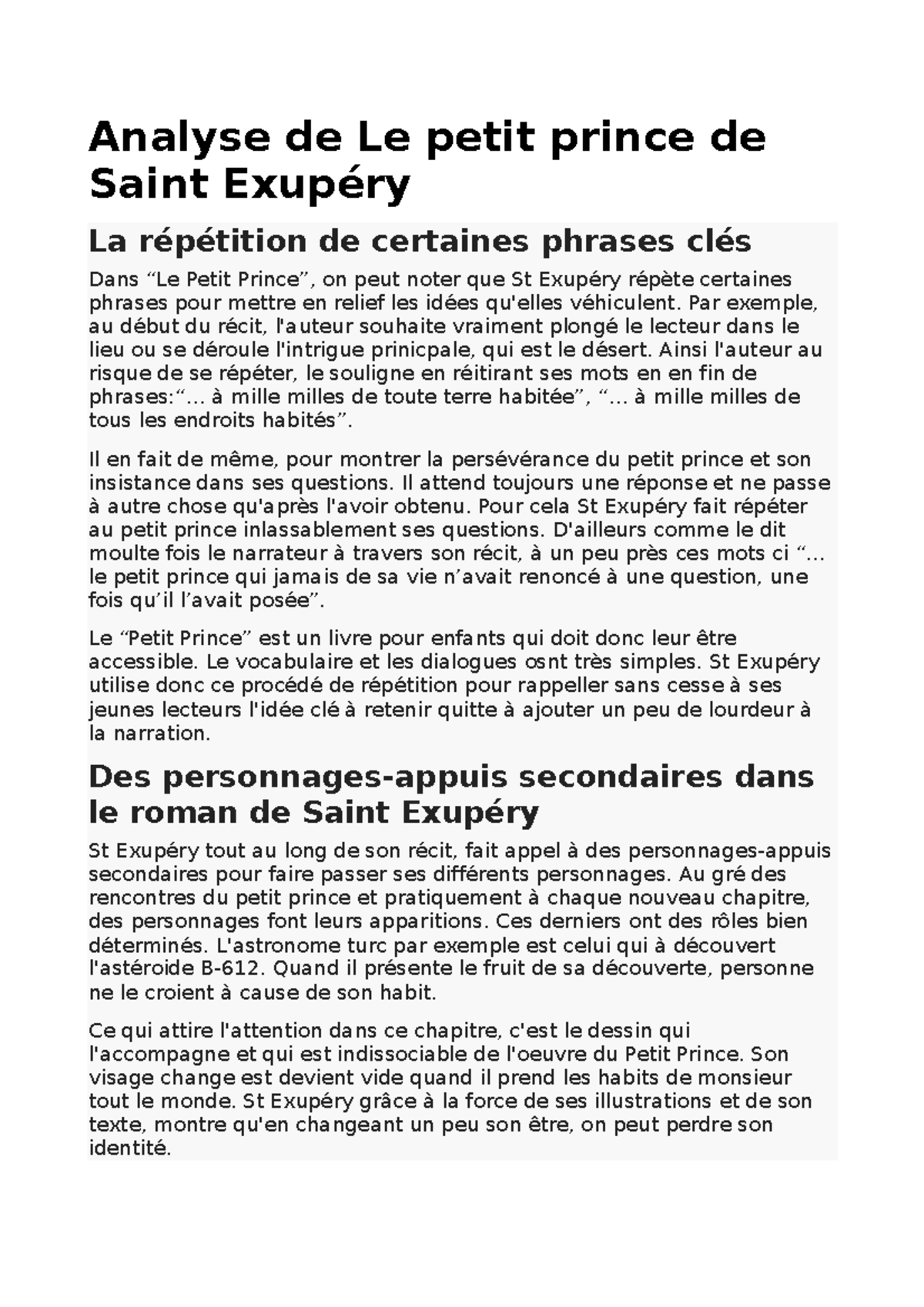 Analyse de Le petit prince de Saint Exupéry - Analyse de Le petit ...
