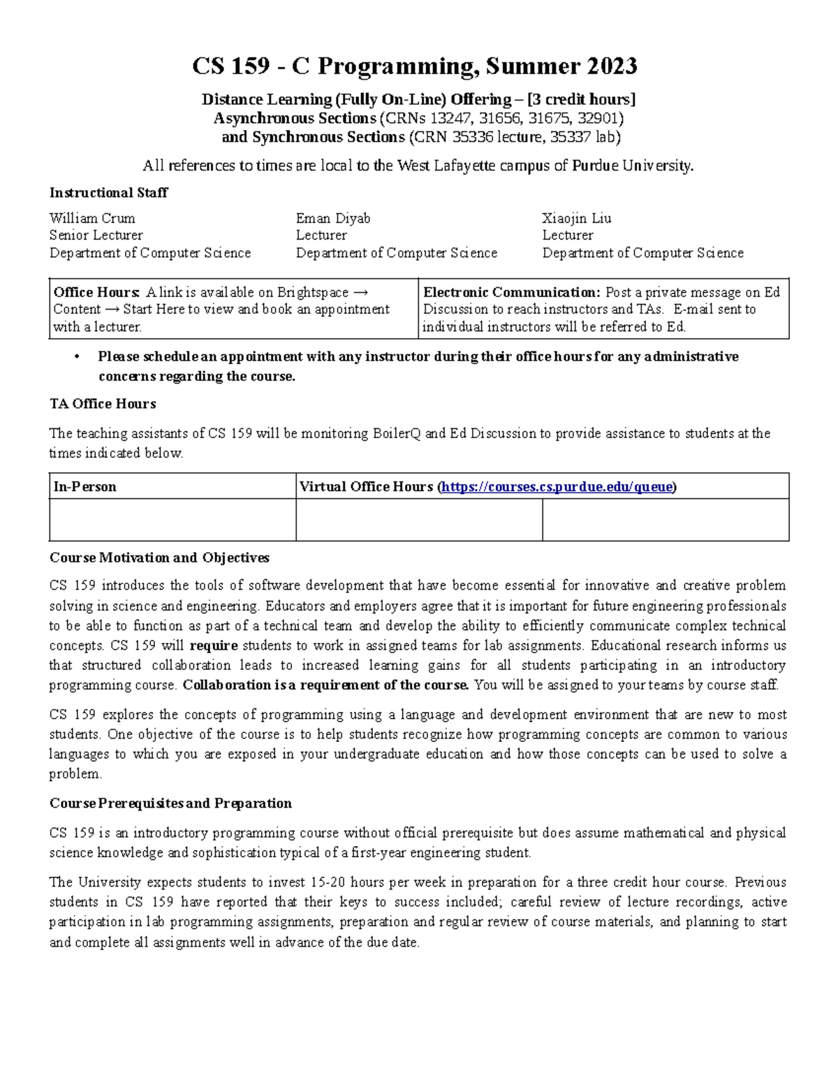 Cs 159 C Programming Syllabus Summer 2023 Cs 159 C Programming Summer 2023 Distance
