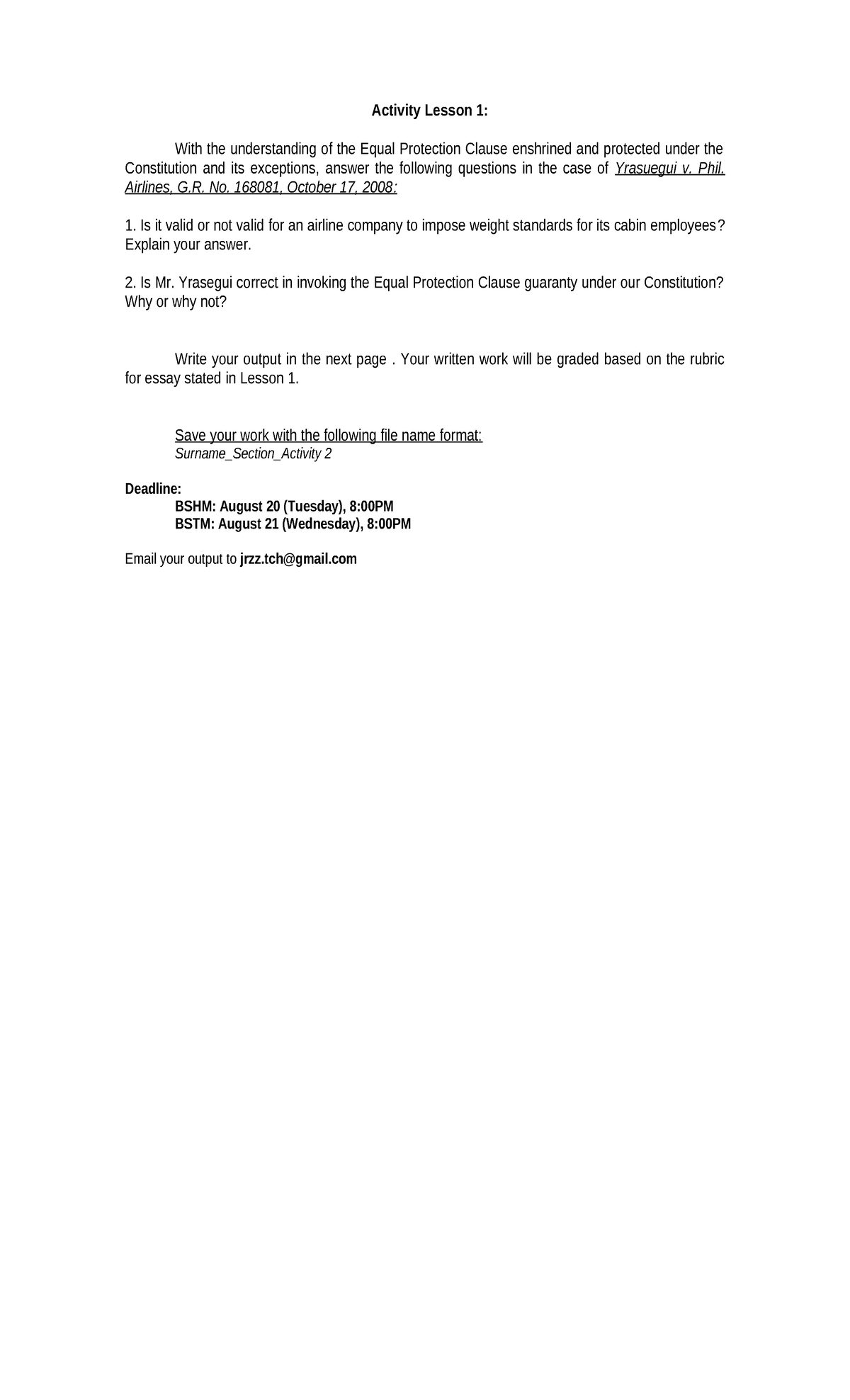 Activity-Lesson-2 - Lectures note in law - Activity Lesson 1: With the ...