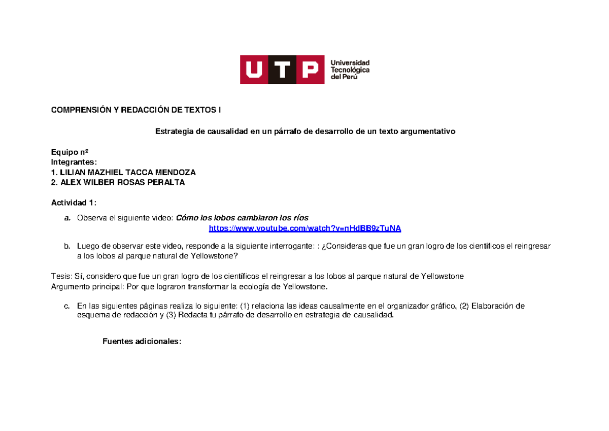Semana 12 - esquema de causalidad - COMPRENSIÓN Y REDACCIÓN DE TEXTOS I ...