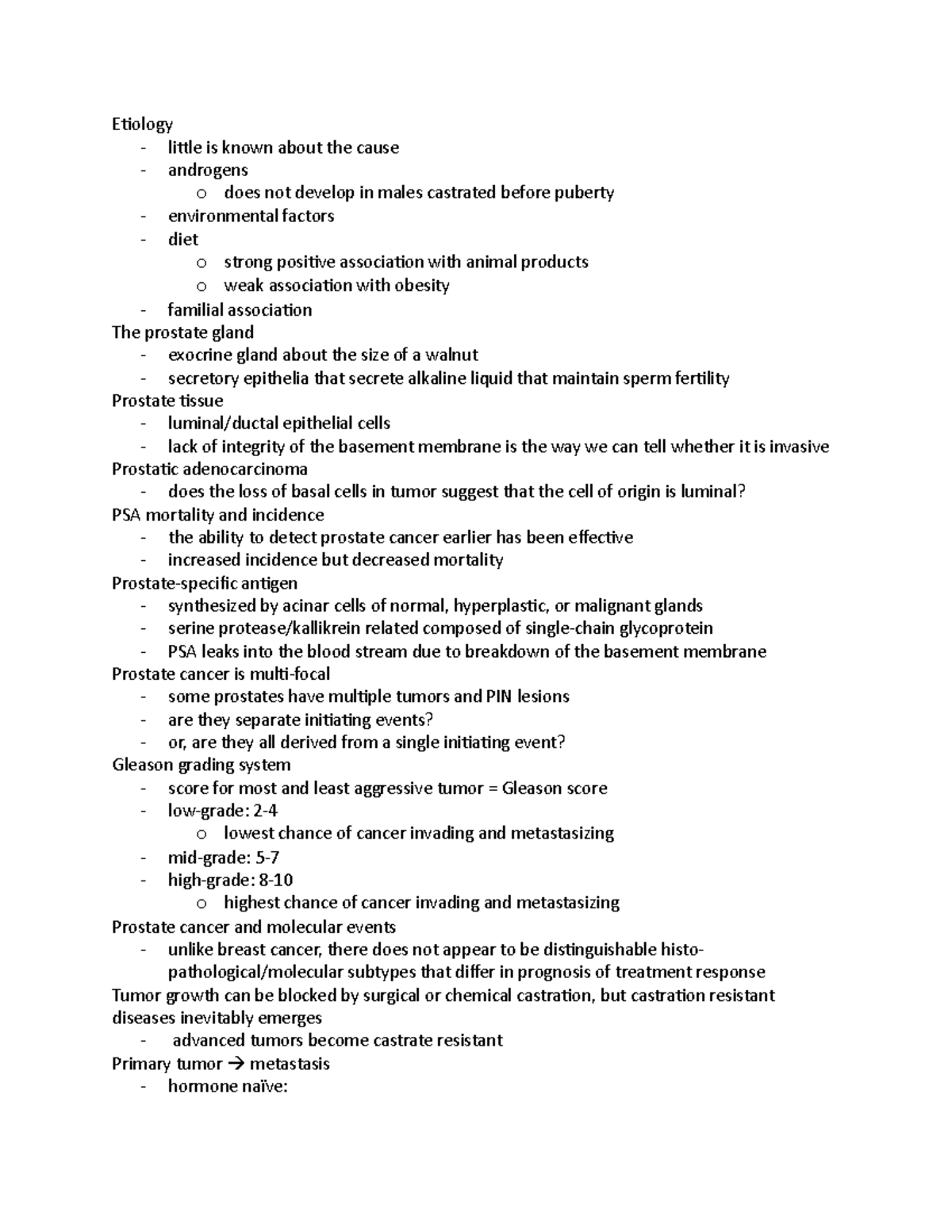 Prostate Cancer Notes - Professor Macleod - Etiology - little is known ...