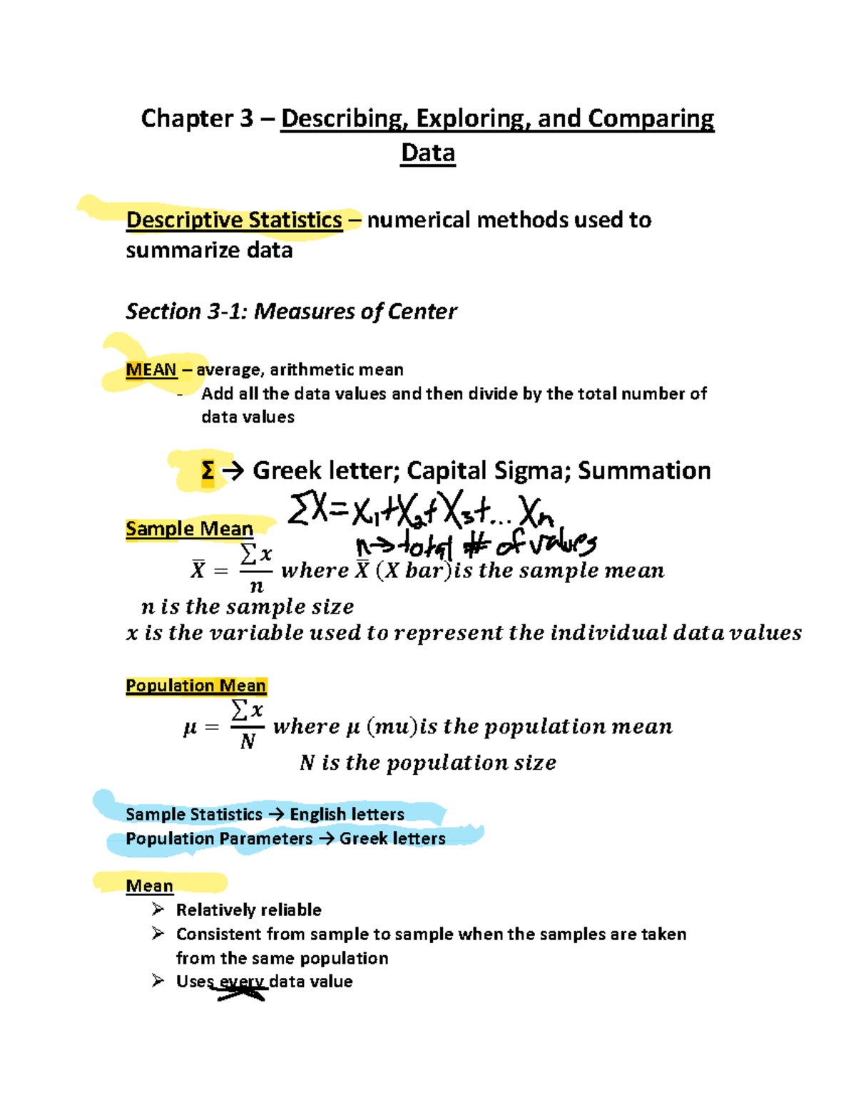 Notes; Sec3-1 - Chapter 3 – Describing, Exploring, and Comparing Data ...