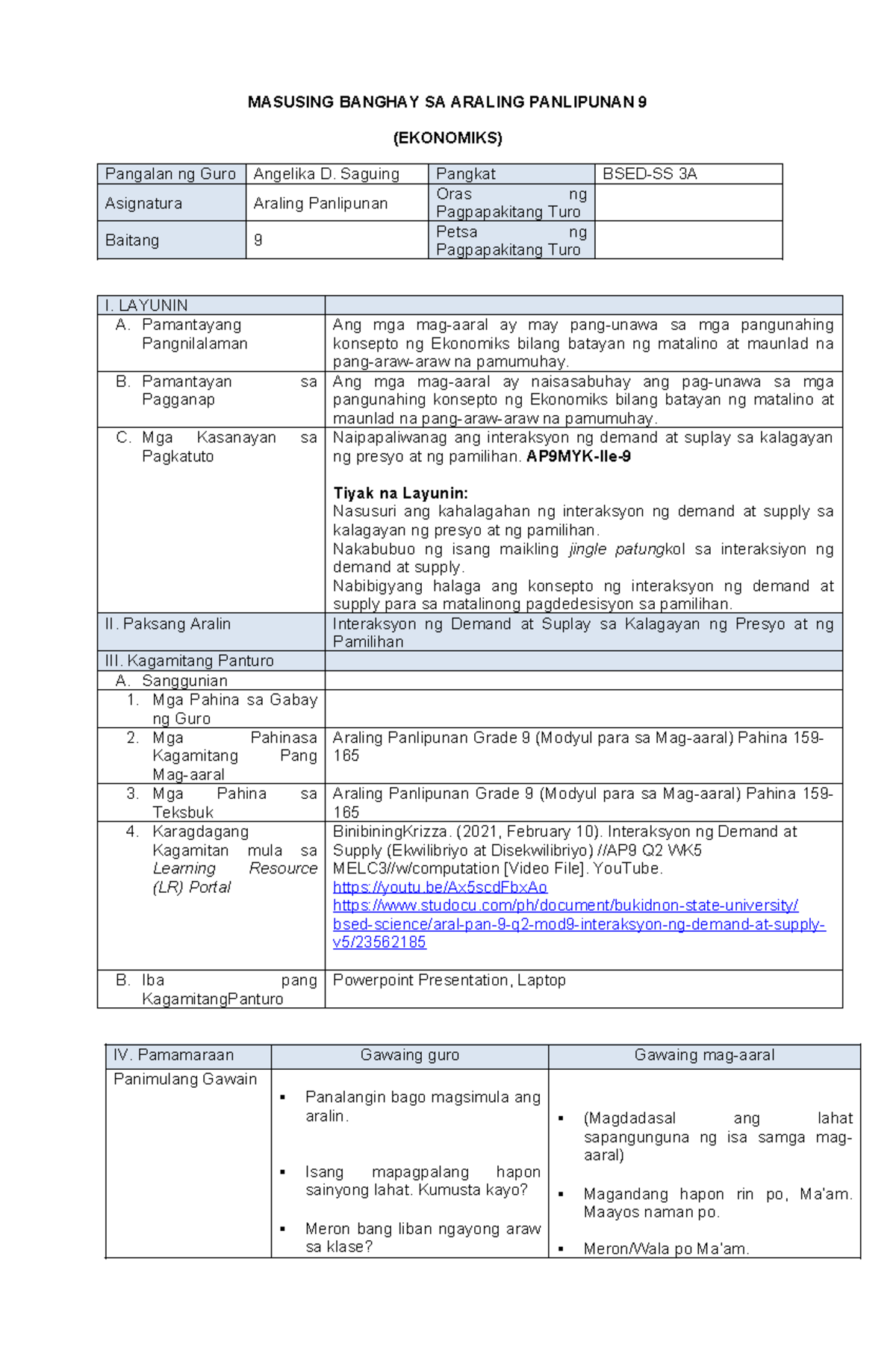 DLP-9-Interaksyon ng demand at suplay sa kalagayan ng Pamilihan.2 ...