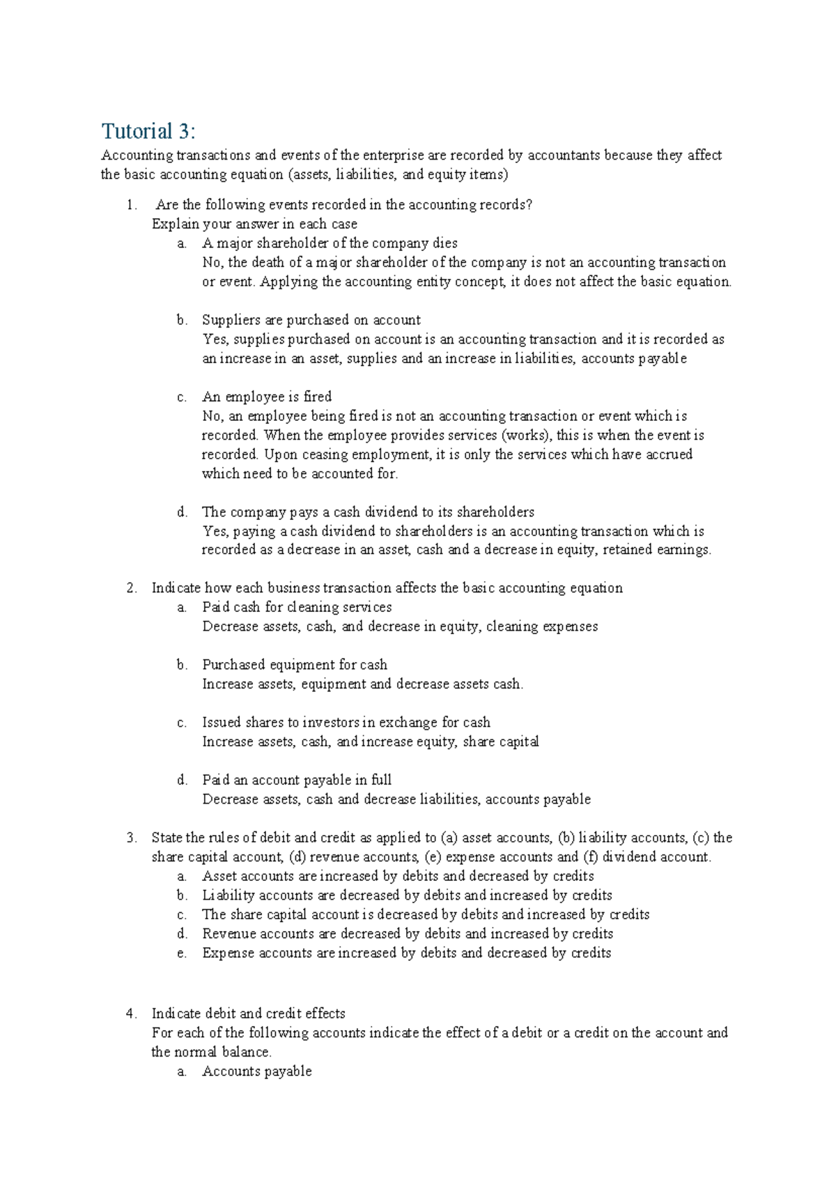 Lecture 8 Notes Tutorial 3 Accounting Transactions And Events Of