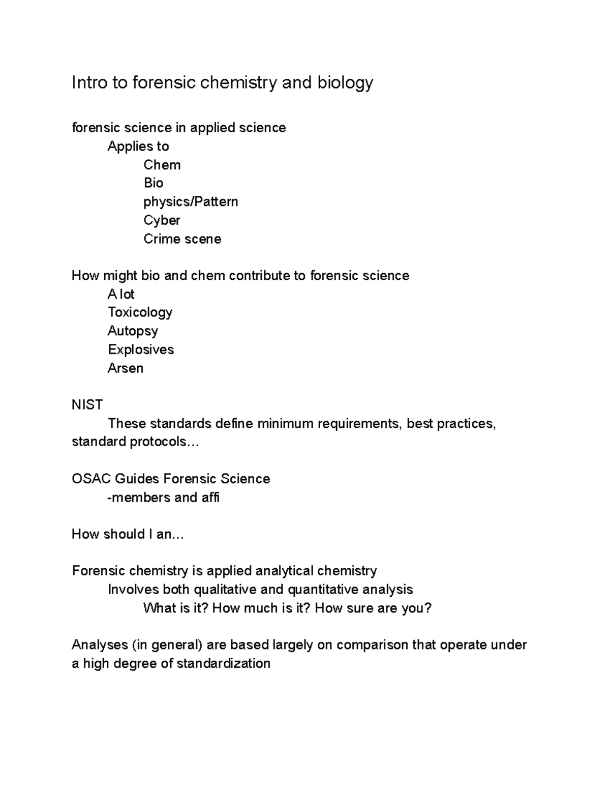 FIS 1 10 notes - Intro to forensic chemistry and biology forensic ...