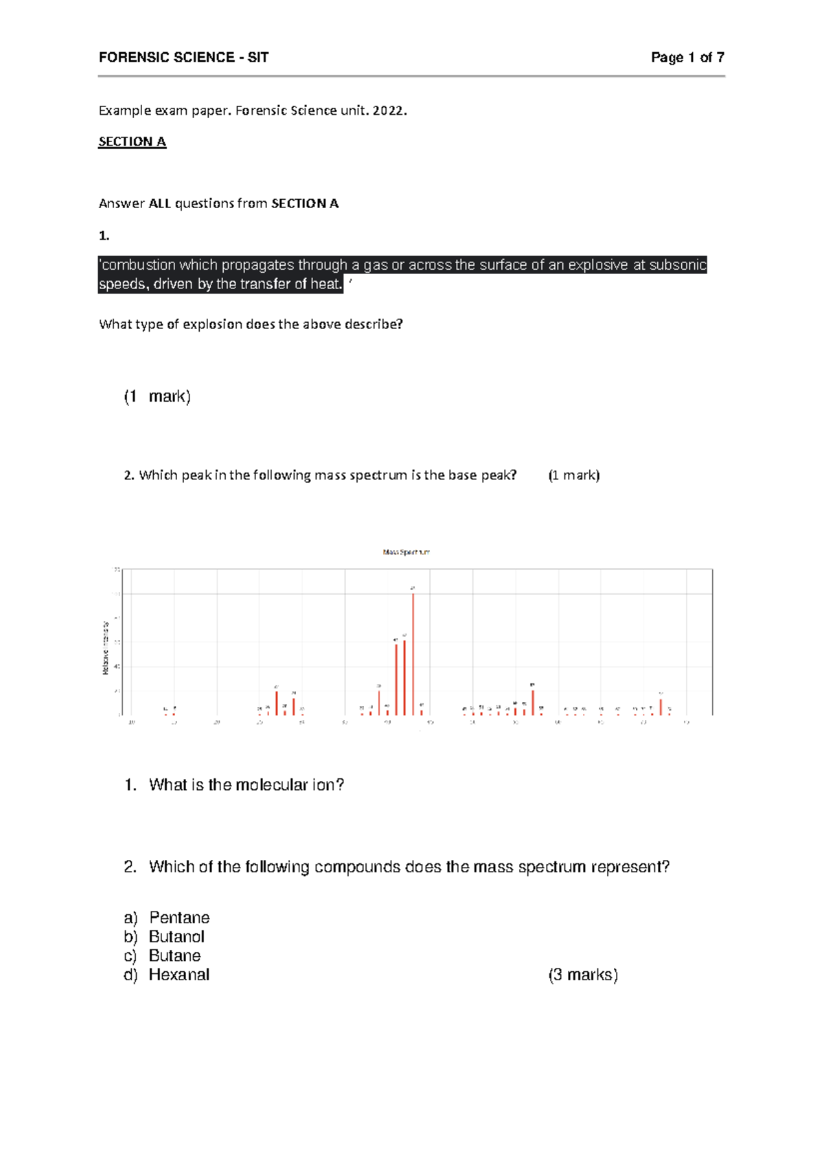 Forensic science exam - exam - Example exam paper. Forensic Science ...