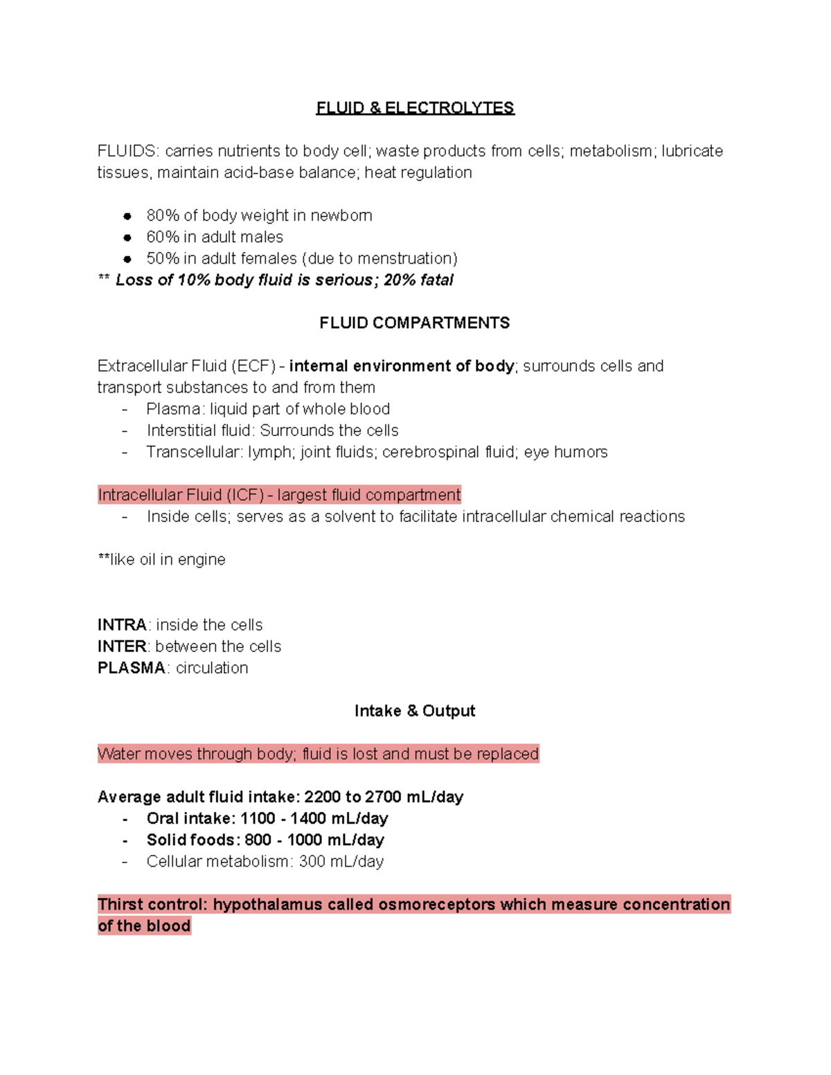 Fluid & Electrolytes PPT Notes - FLUID & ELECTROLYTES FLUIDS: carries ...