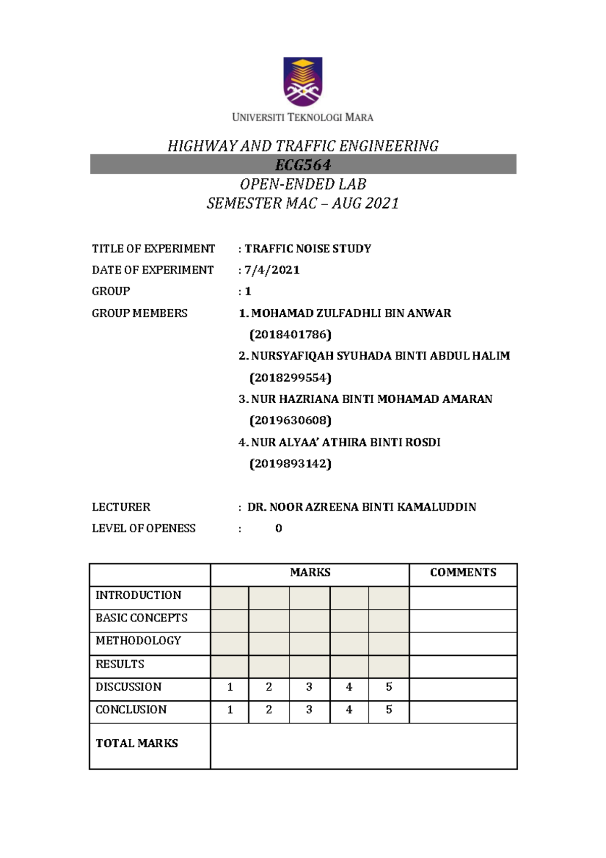 Report 1 ( Traffic Noise Study) - HIGHWAY AND TRAFFIC ENGINEERING ECG ...