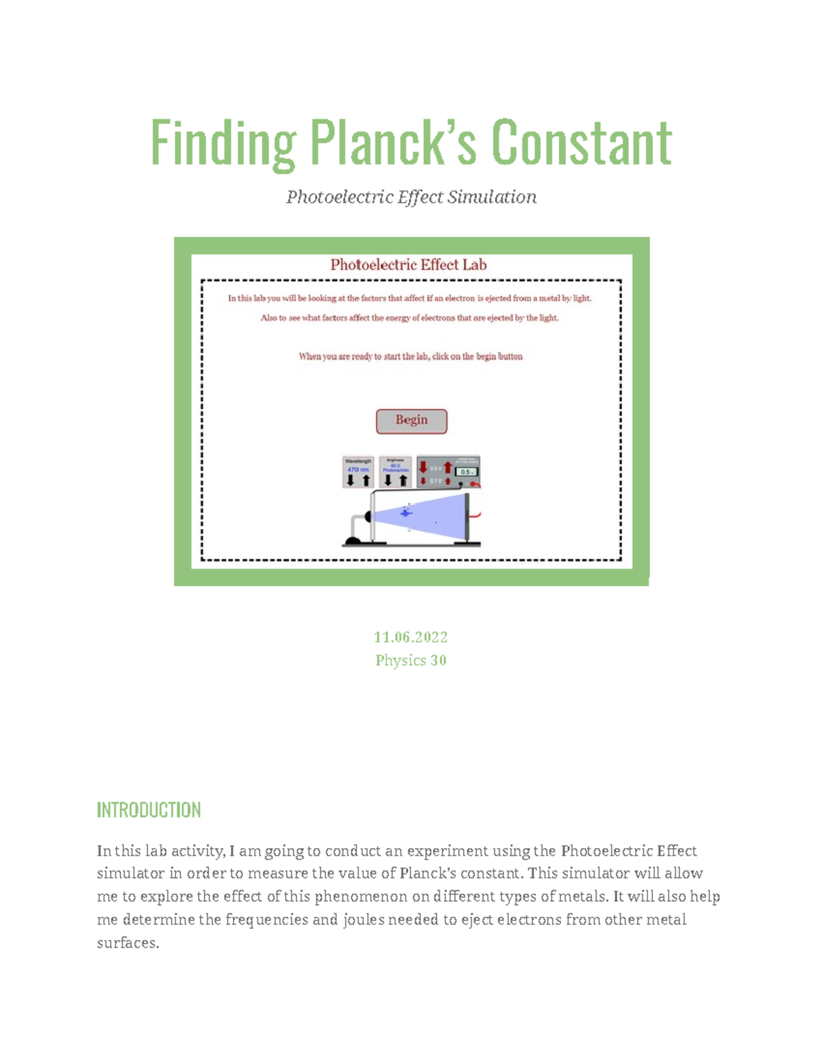 TASK 2.3 - Lab Activity Finding Planck's Constant - Finding Planck’s ...