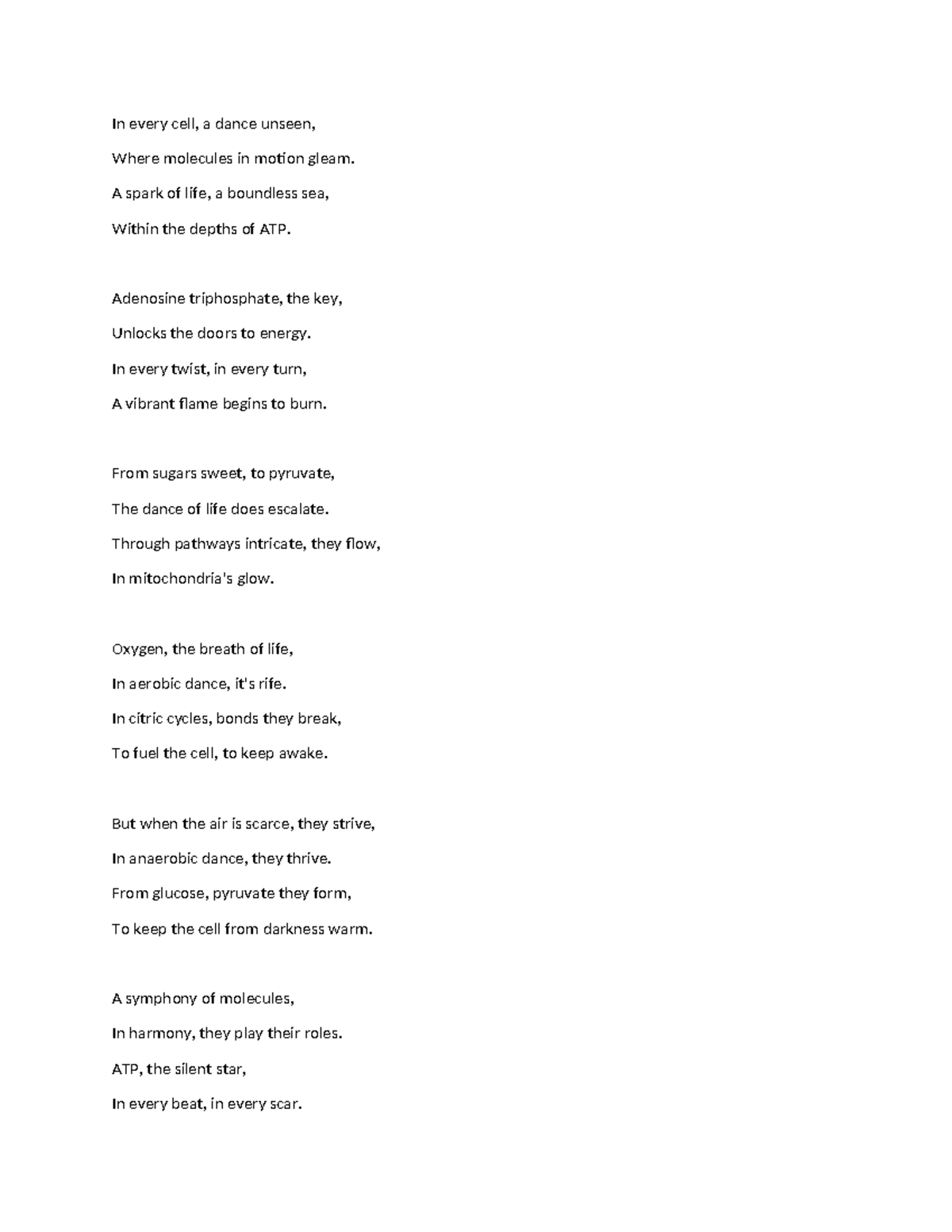8. atp poem - poem about ATP very important - In every cell, a dance ...