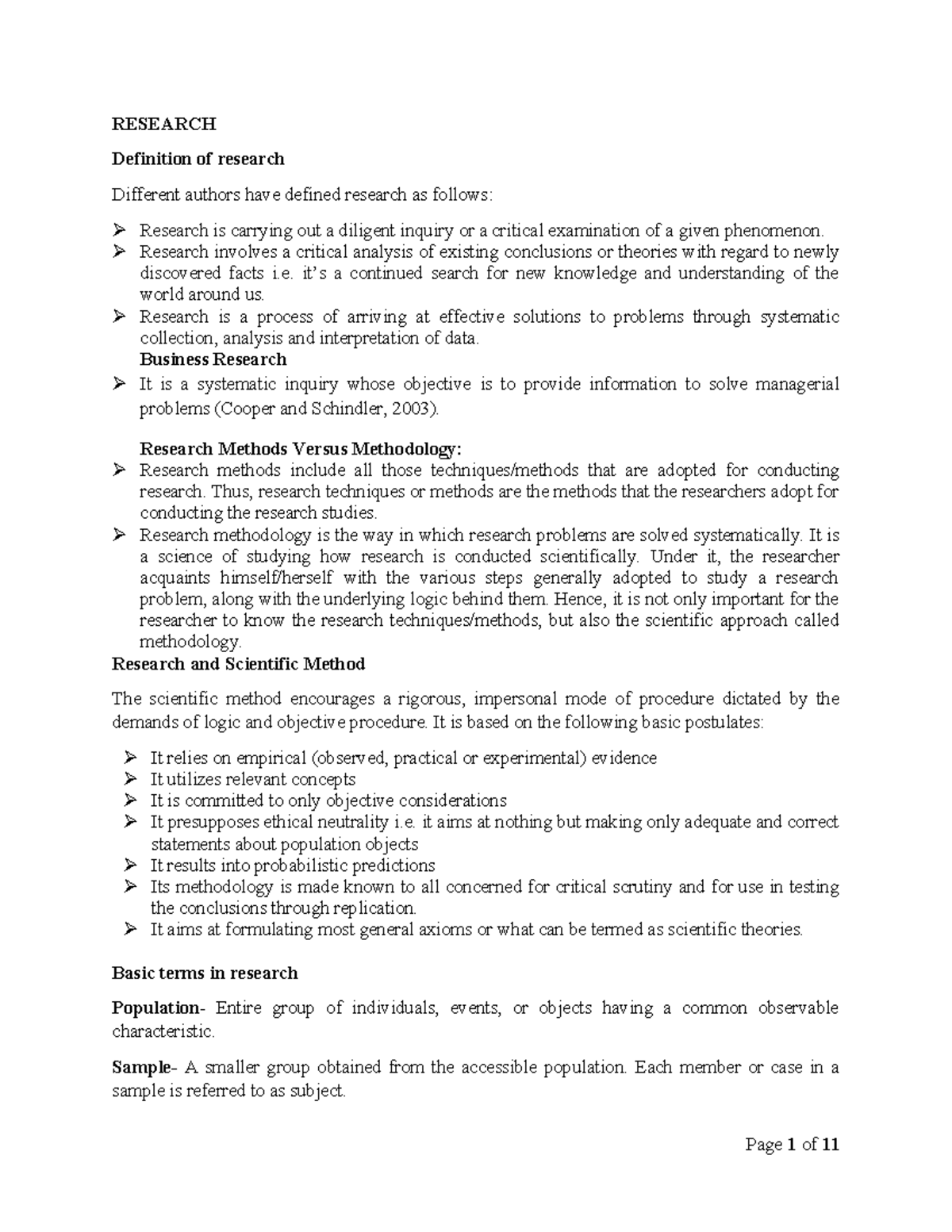 1 Introduction-1 - Research methodology lecture 1 notes - RESEARCH ...