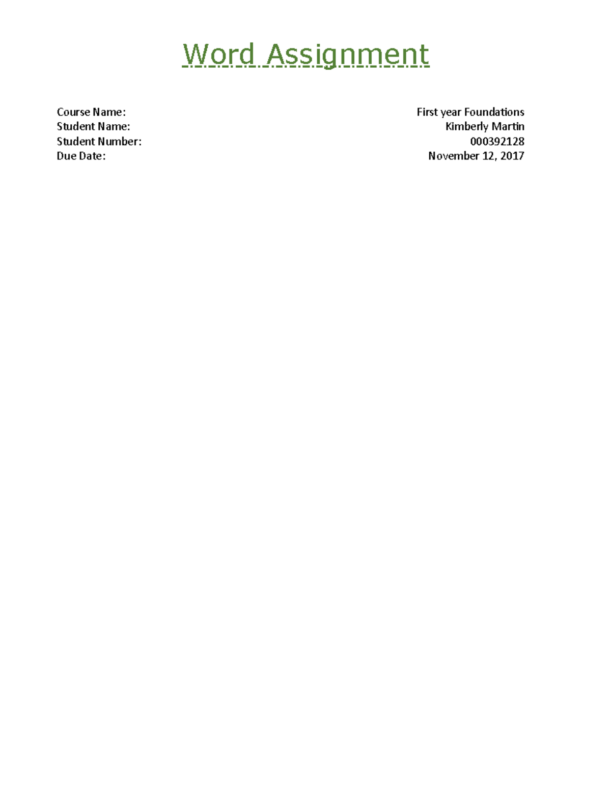 Word000392128 - one of the 'lab' assignments for first year foundations ...