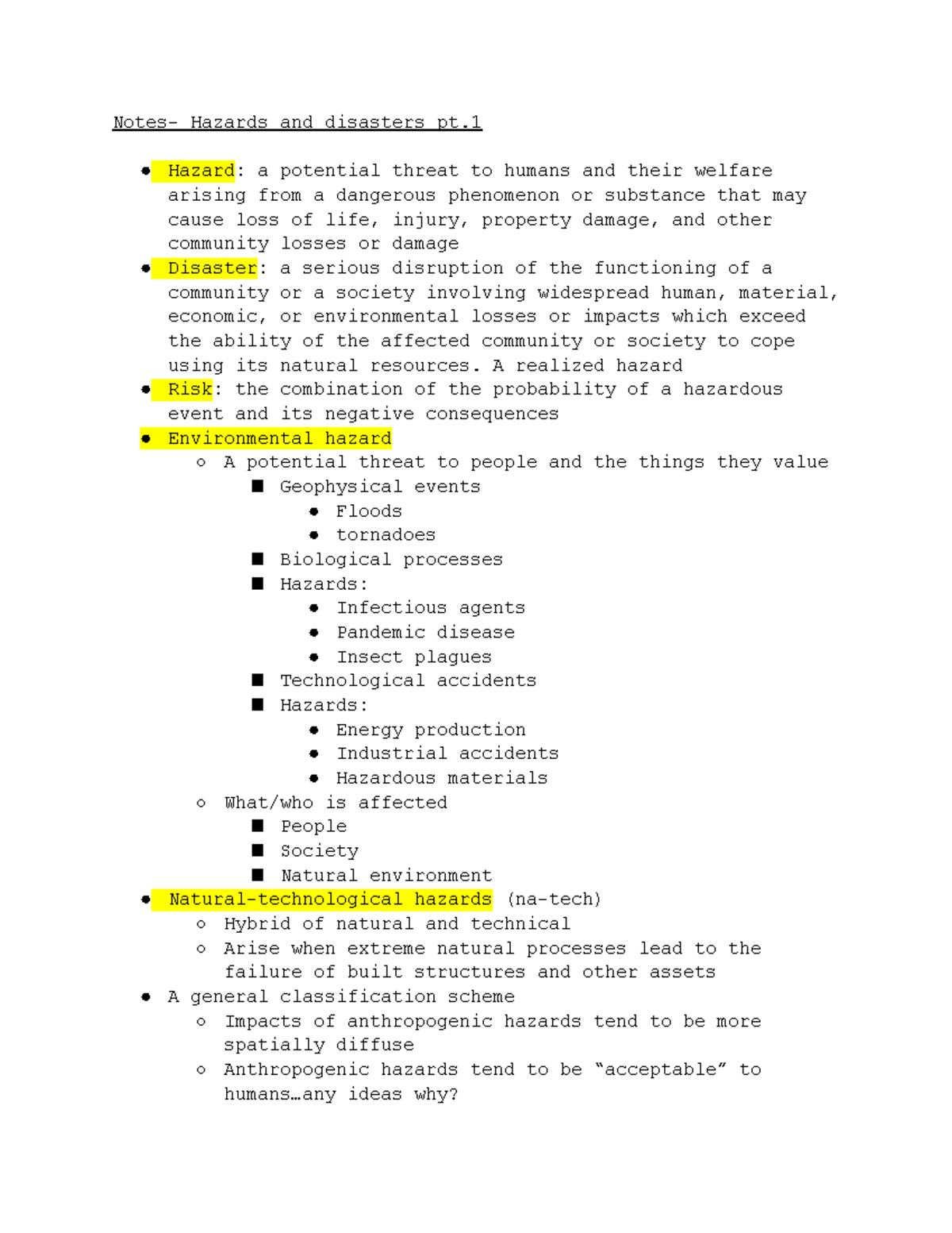 Global Environmental Issues Notes 8 - Notes- Hazards and disasters pt ...