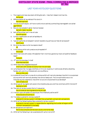 Histolgy - LAST YEAR HISTOLOGY QUESTIONS 1. The largest and most ...