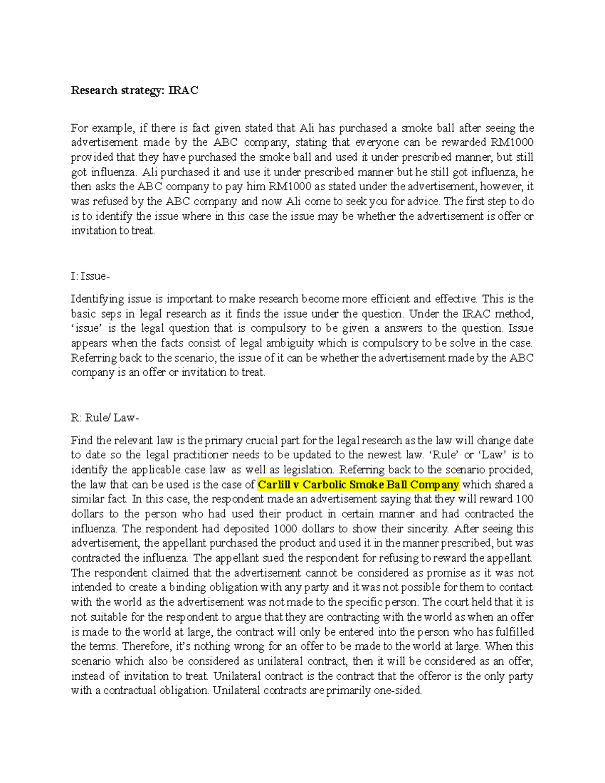 Research strategy IRAC - Research strategy: IRAC For example, if there ...