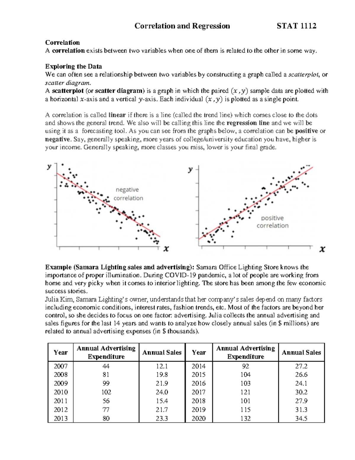 2021 L3 Correlation and Regression - Correlation and Regression STAT 1112 Correlation A ...
