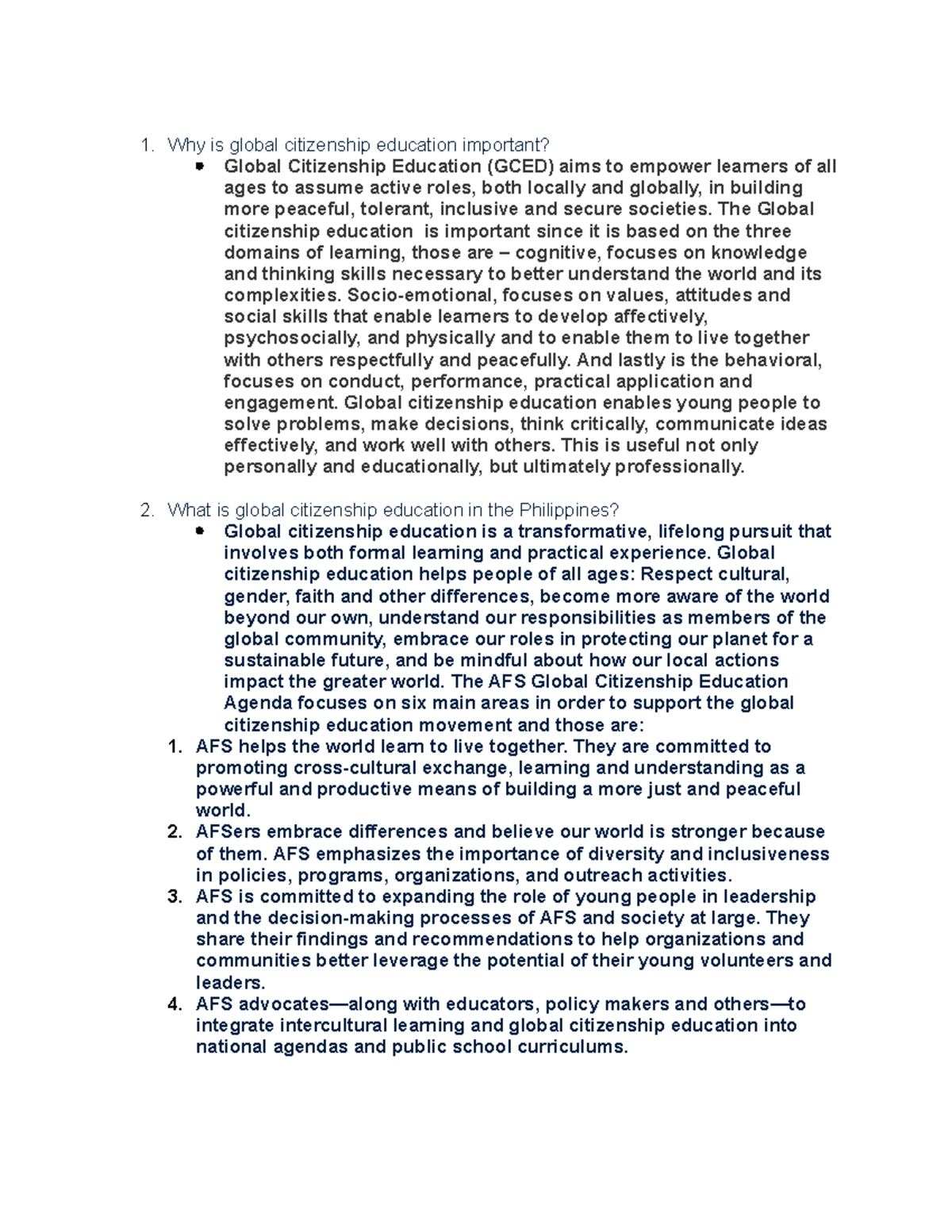 The Contemporary World(Activity 6) - Why is global citizenship ...