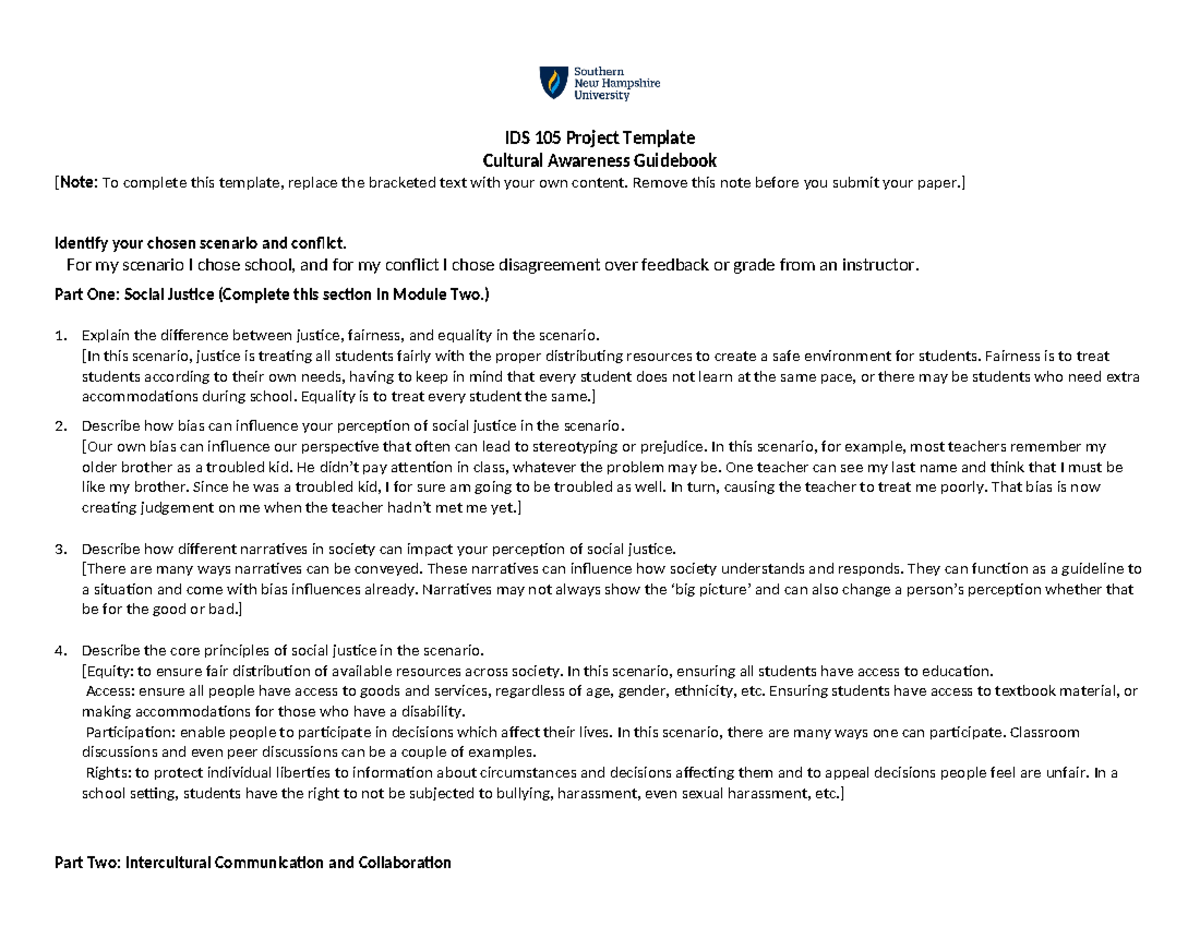 IDS 105 Project Template WEEK 5 - IDS 105 Project Template Cultural ...