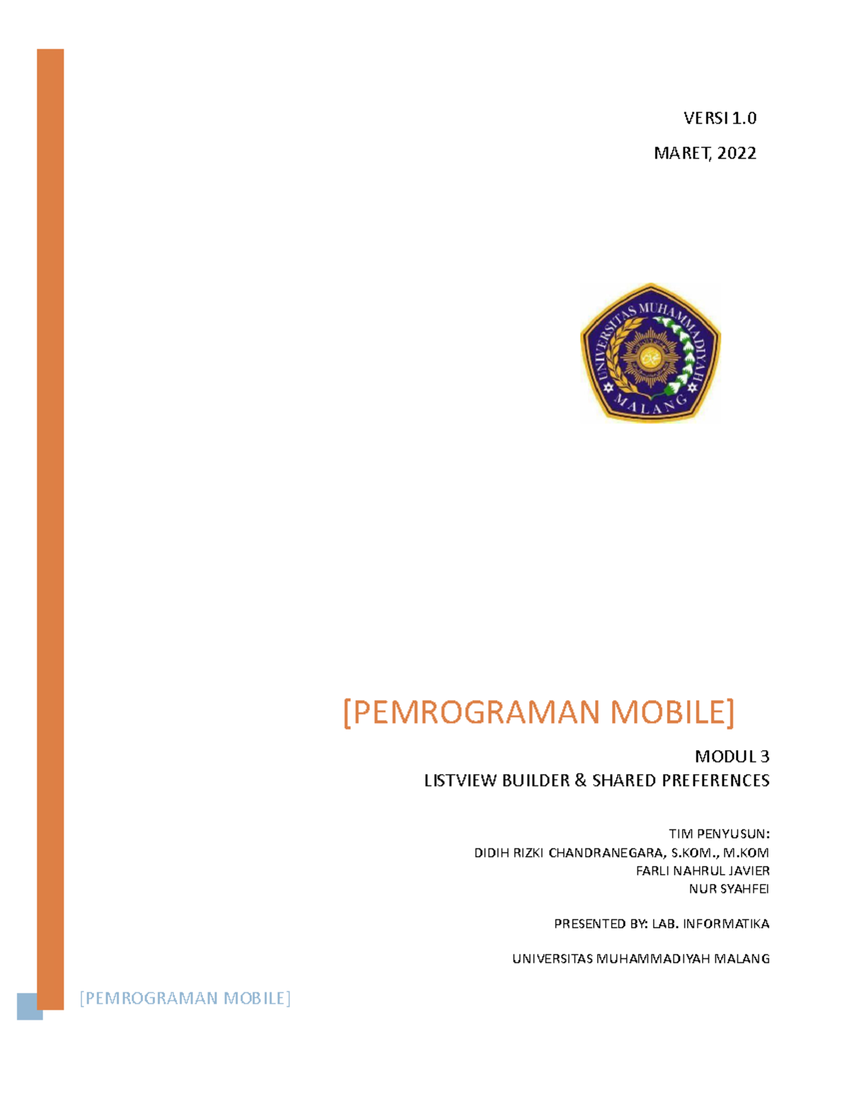 Modul 3 - VERSI 1. MARET, 2022 [PEMROGRAMAN MOBILE] MODUL 3 LISTVIEW ...