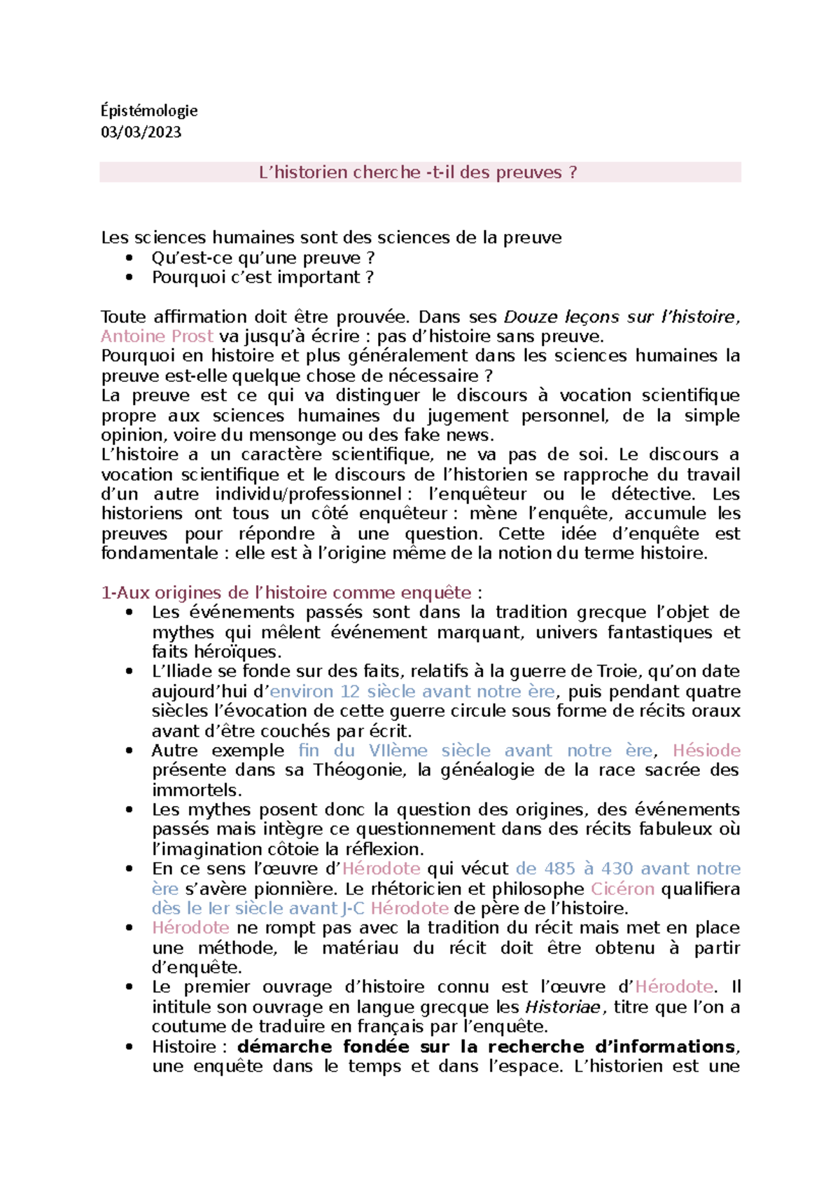Les preuves et l'histoire - Épistémologie 03/03/ L’historien cherche -t ...