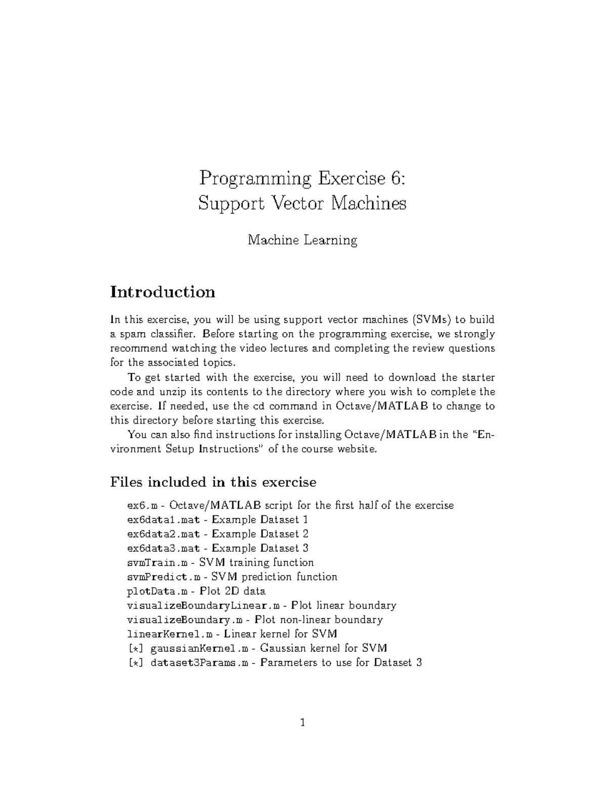 Ex6 - Exercise machine learning ANdrew Ng - Programming Exercise 6: Support Vector Machines ...