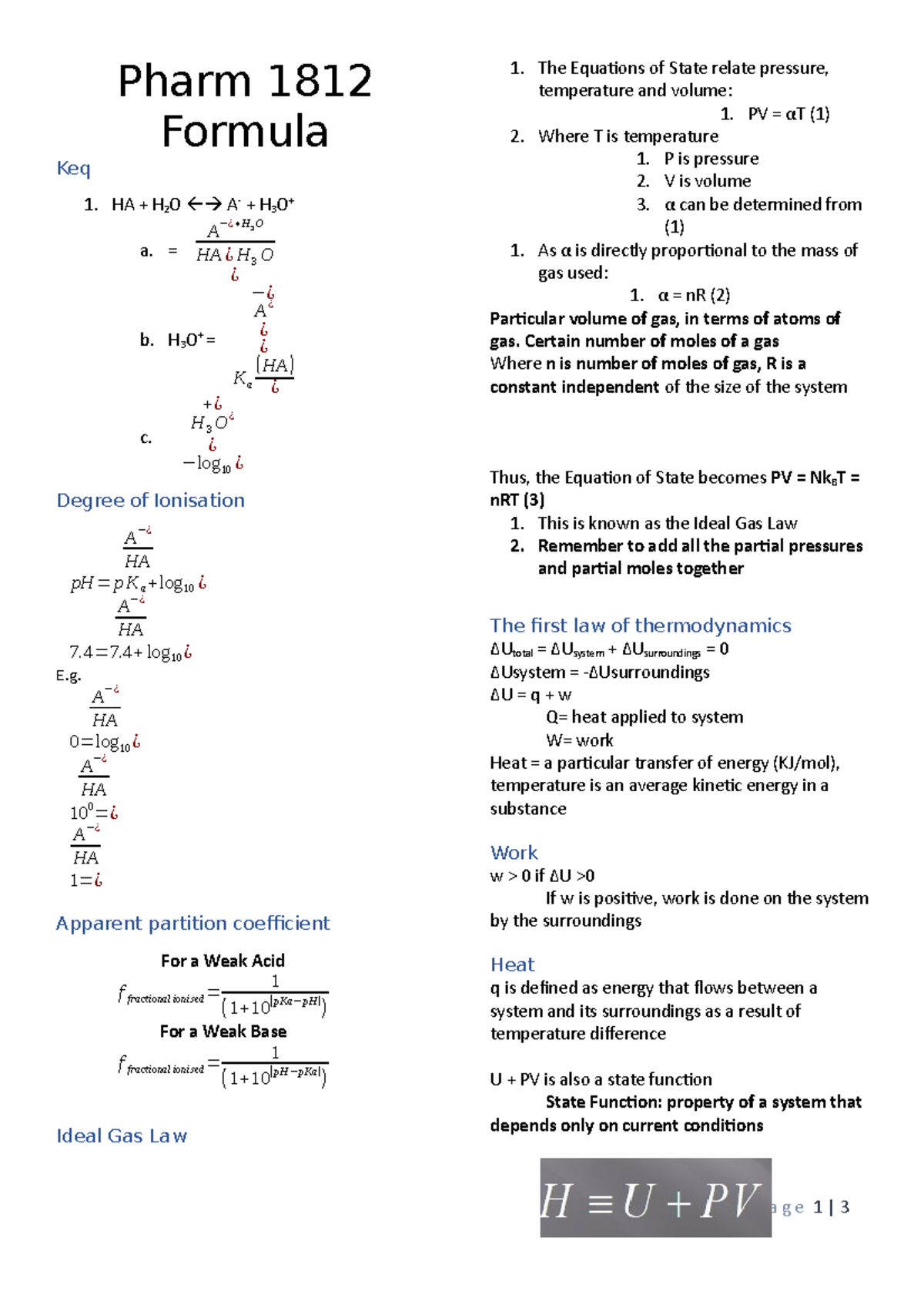 Pharm 1812 Pharmaceutical Formula summary sheet - Pharm 1812 Formula ...