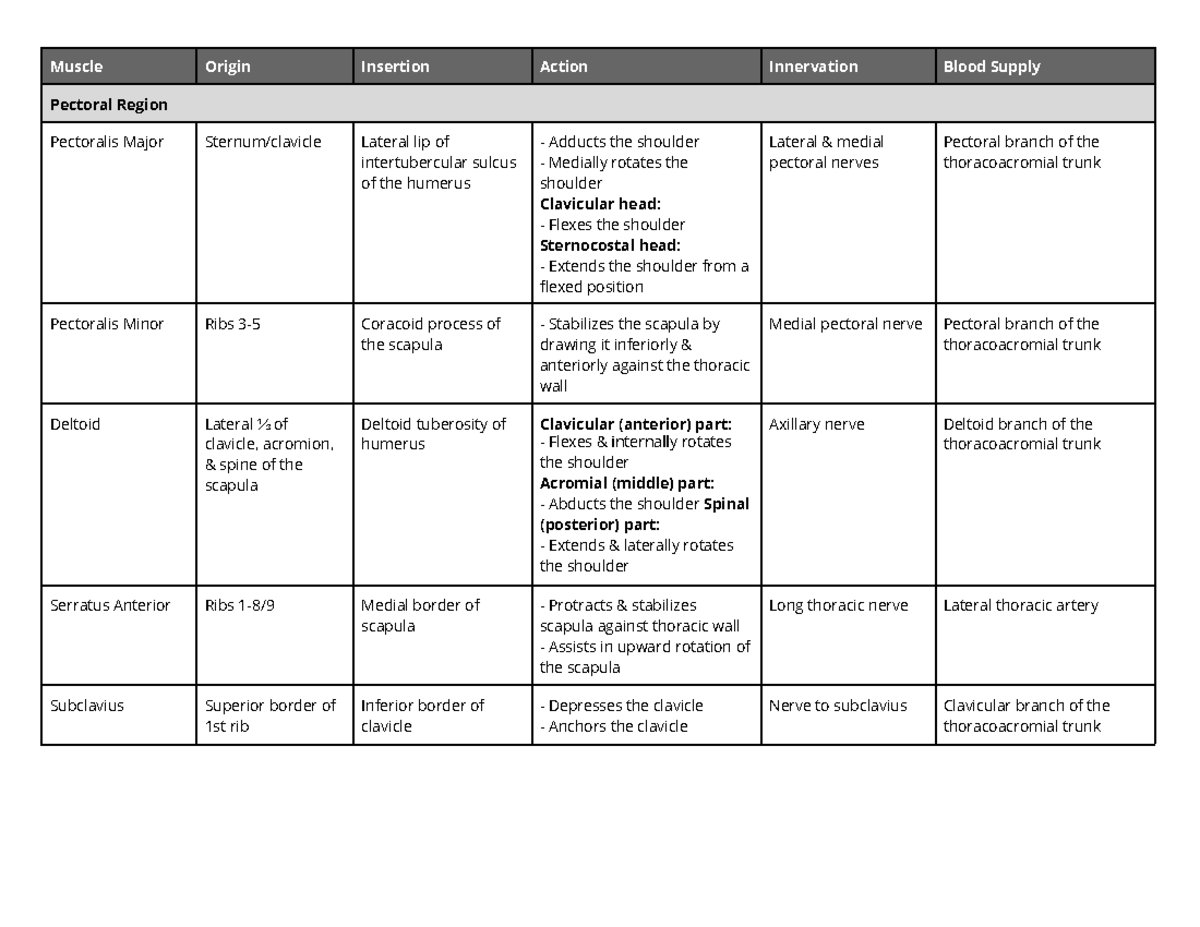 Muscle Tables Most are in it - Muscle Origin Insertion Action ...