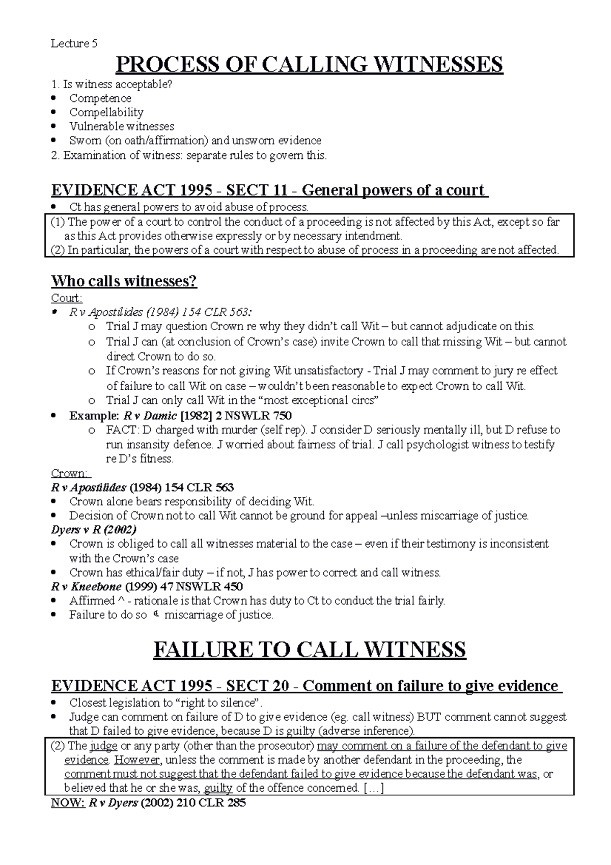 Lecture-5 aaa vvvv - Lecture 5 PROCESS OF CALLING WITNESSES Is witness ...