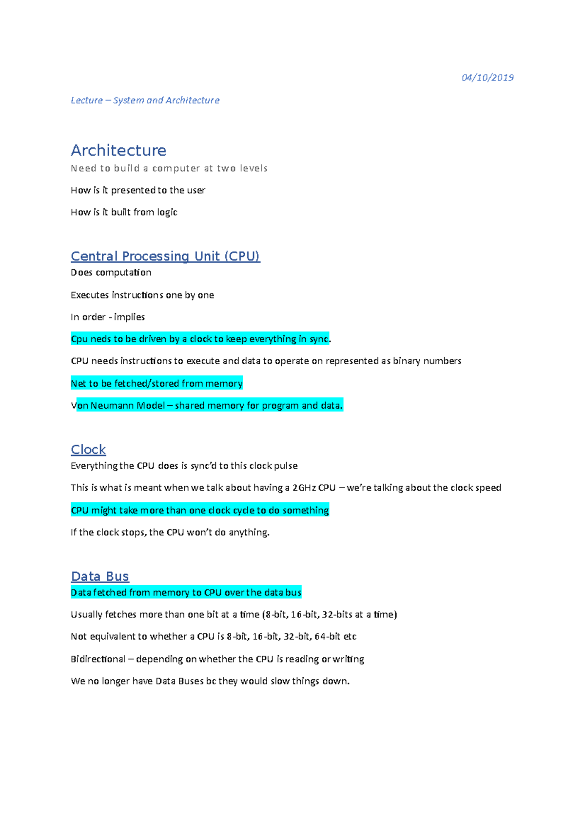 Computer architecture - 04/10/ Lecture – System and Architecture ...