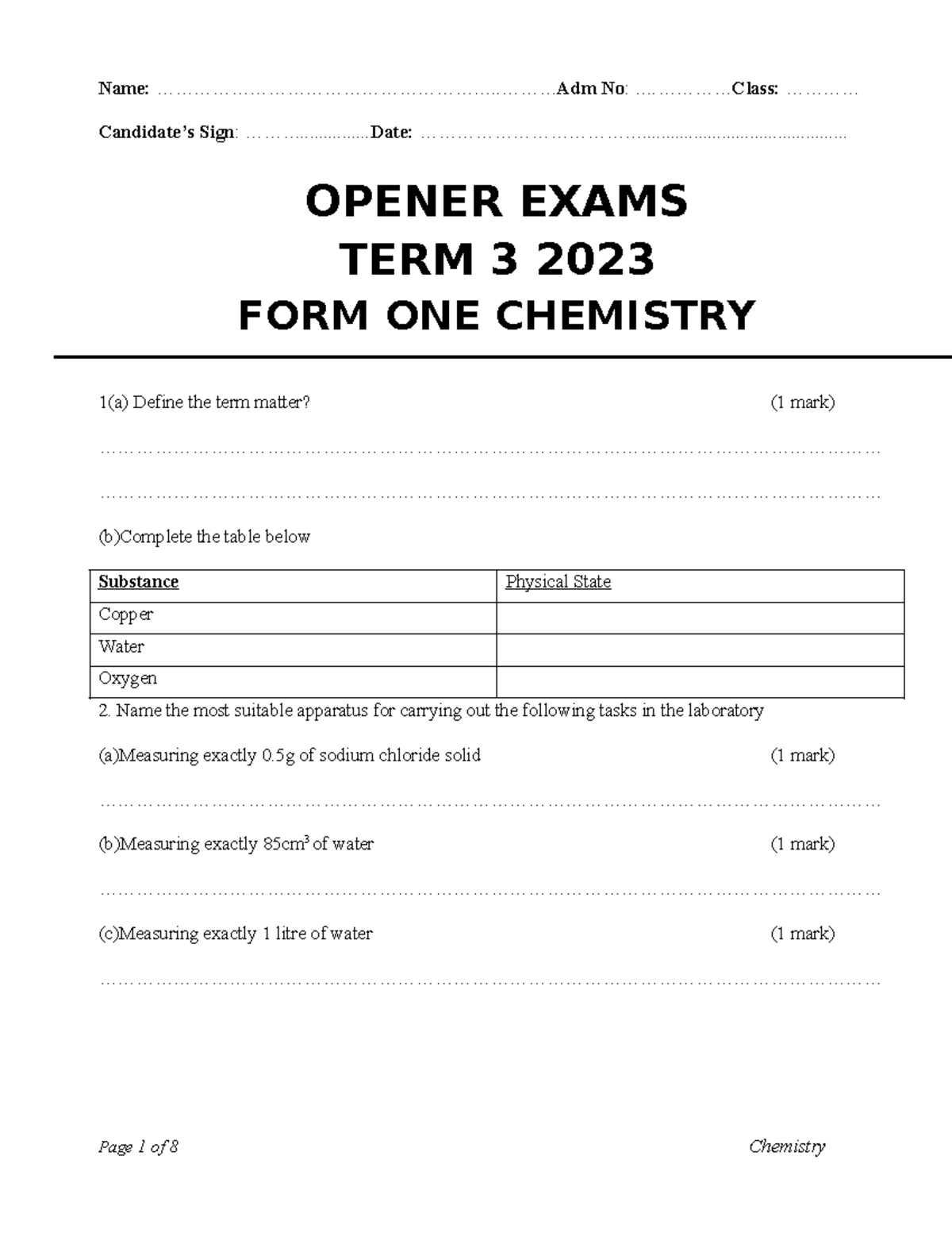 CHEM F1 - Name ...