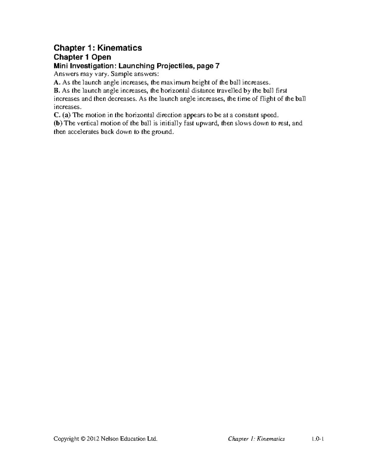 Phys12 Chapter 1 Mini Investigation - Copyright © 2012 Nelson Education ...