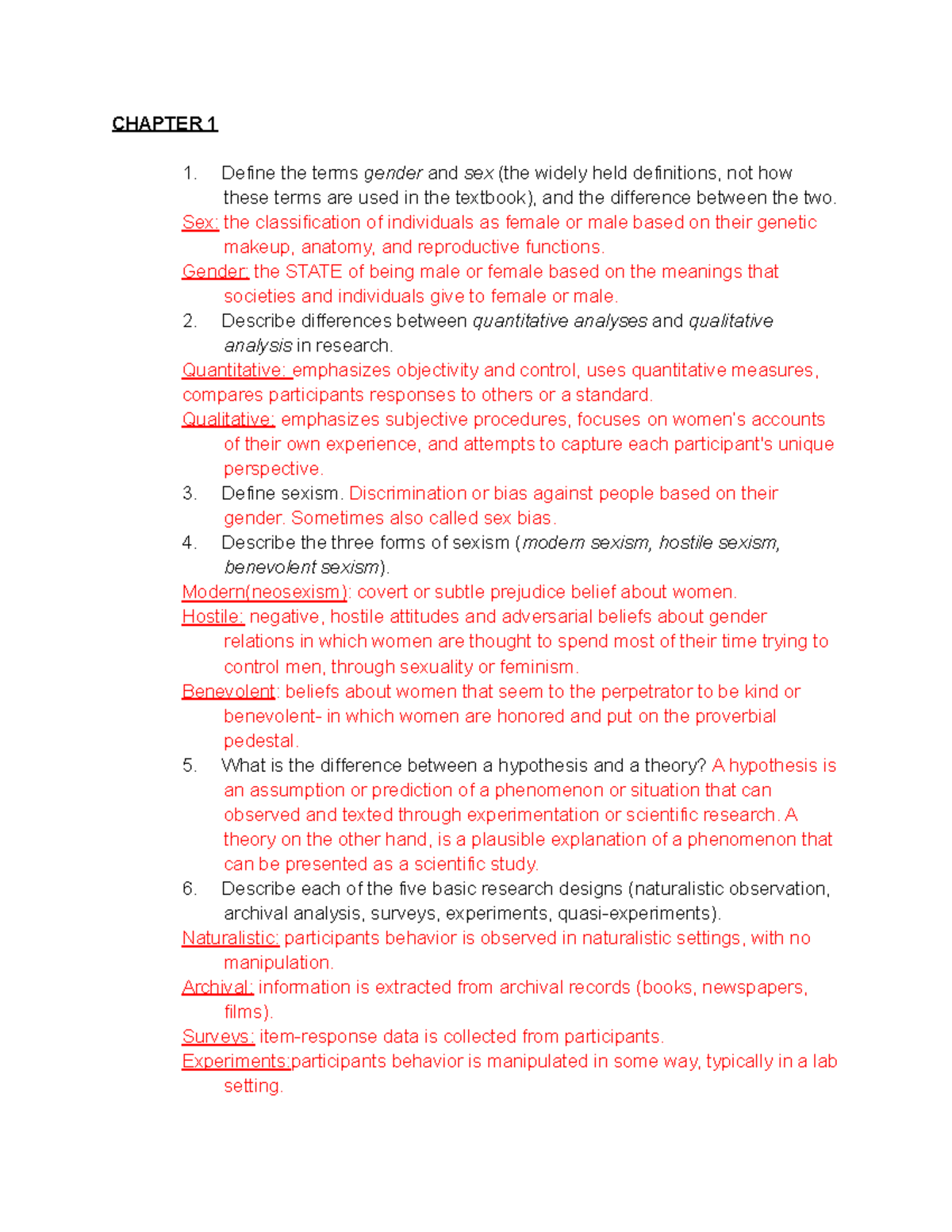 EXAM 1 - This is an exam study guide for Dr.M's first exam. - CHAPTER 1 ...