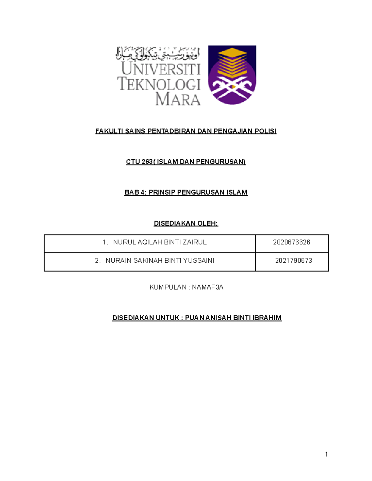 Assignment Ctu 263 - FAKULTI SAINS PENTADBIRAN DAN PENGAJIAN POLISI CTU 263( ISLAM DAN ...