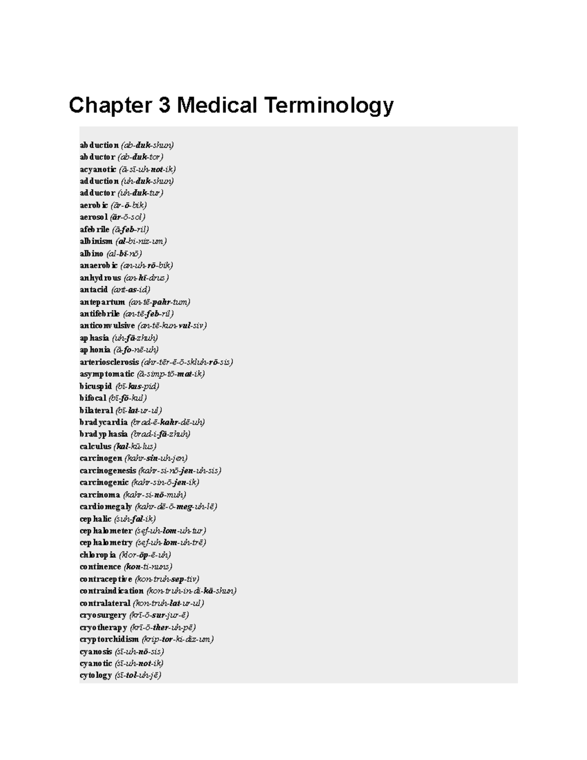 Chapter 3 Medical Terminology - Chapter 3 Medical Terminology abduction ...