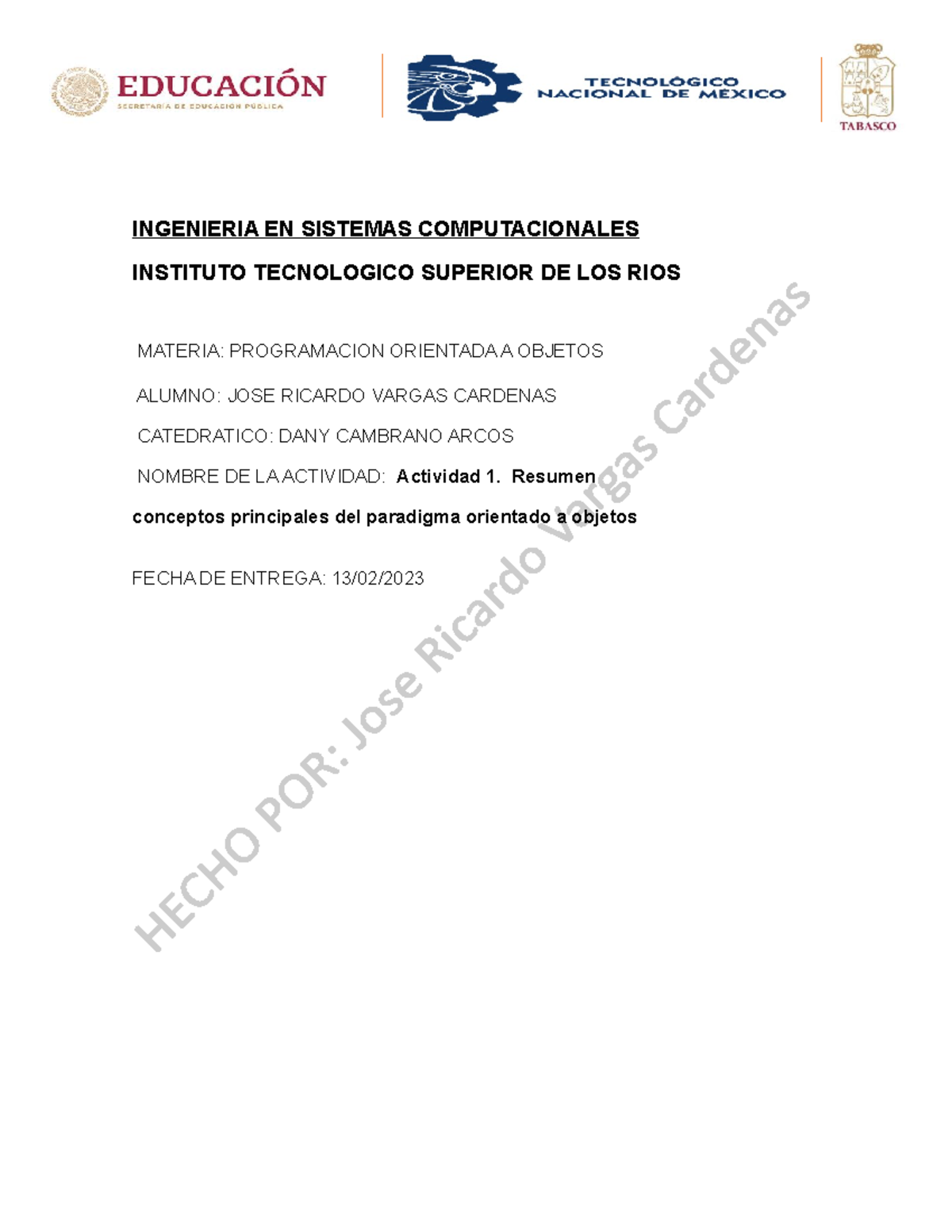 Ingenieria EN Sistemas Computacionales - INGENIERIA EN SISTEMAS COMPUTACIONALES INSTITUTO - Studocu