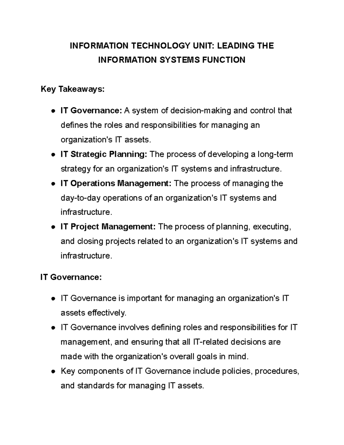 Information Technology UNIT Leading THE Information Systems Function ...