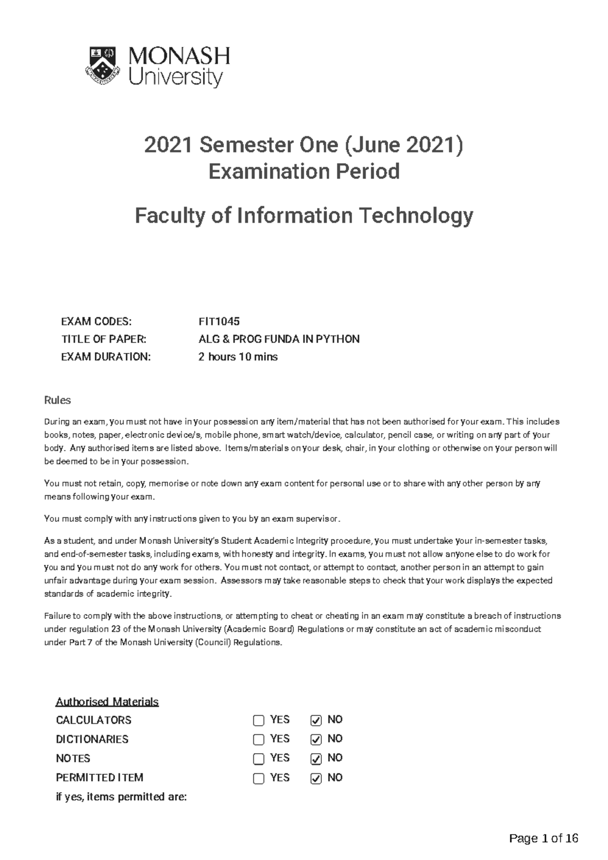 FIT1045 2021 Sem 1 (Australia) On and Off Campus - 2021 Semester One ...